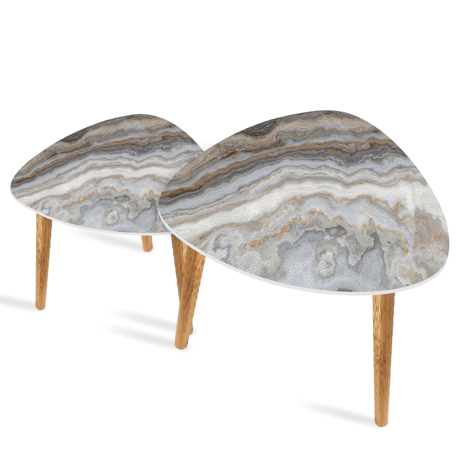 Triangle End Tables Set of 2 Beautiful grey curly marble golden veins ...