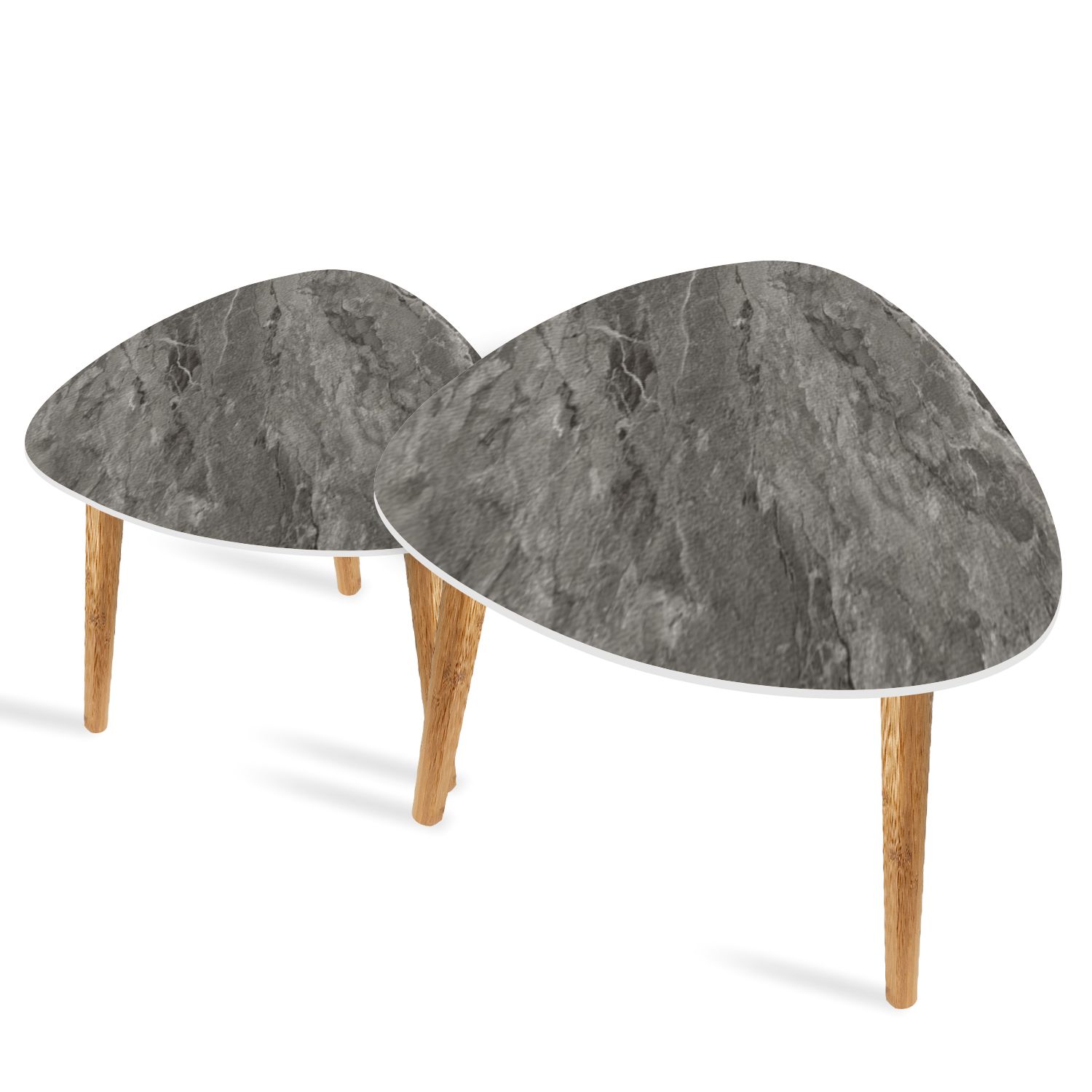 Triangle End Tables Set of 2 Beige marble texture Ivory tiles stone ...