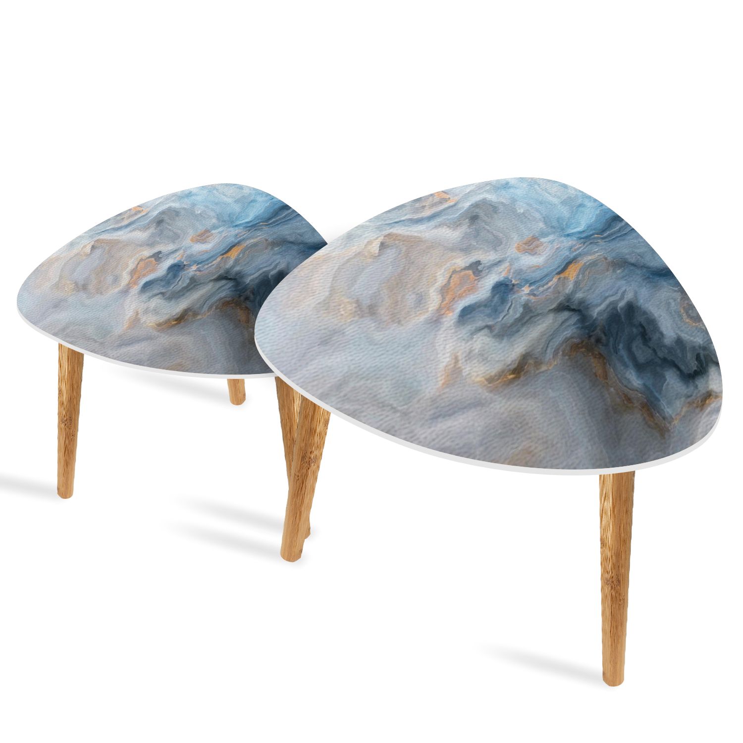 Triangle End Tables Set of 2 Blue marble pattern grey gold inclusions ...