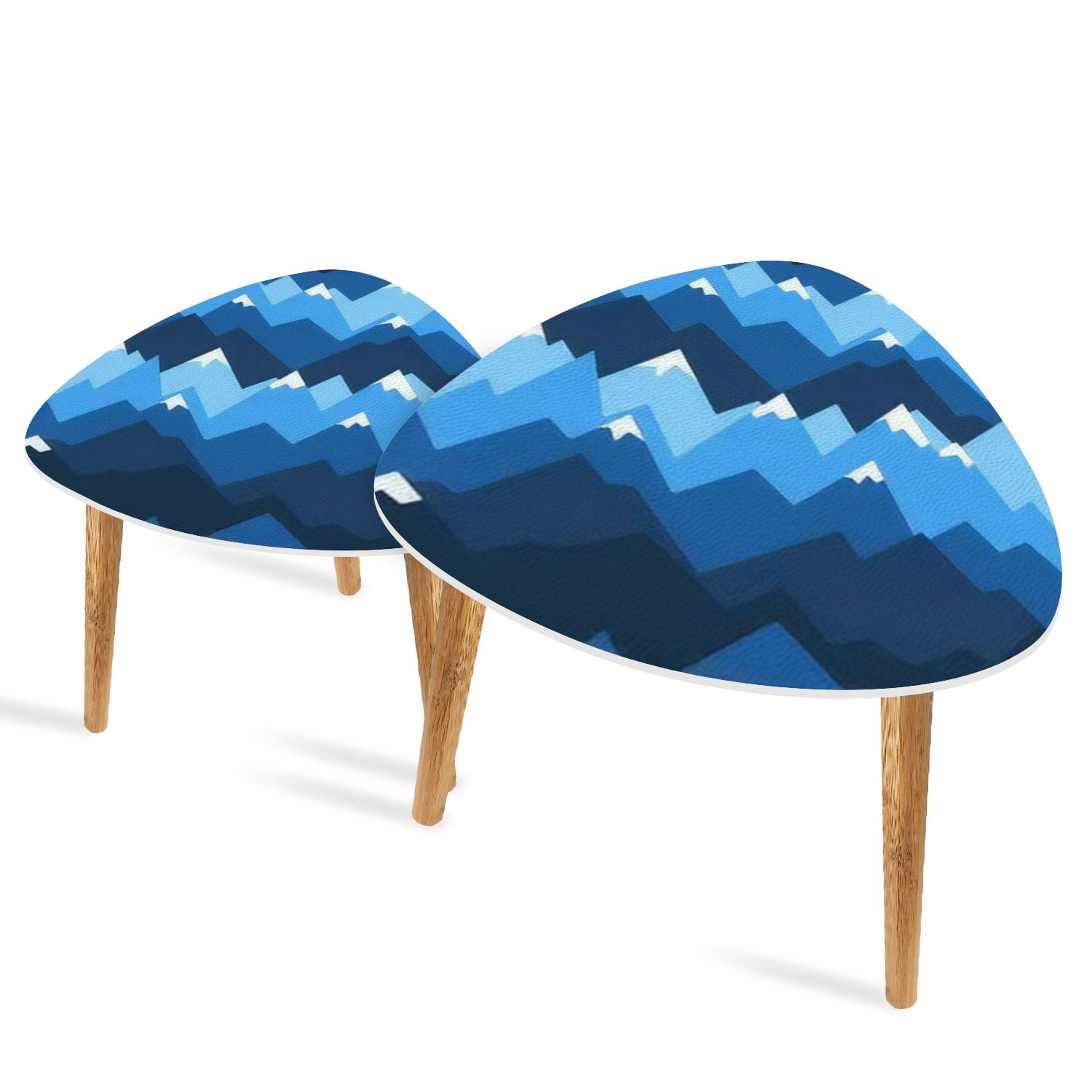 Triangle End Tables Set of 2 Blue mountains seamless pattern for hiking ...