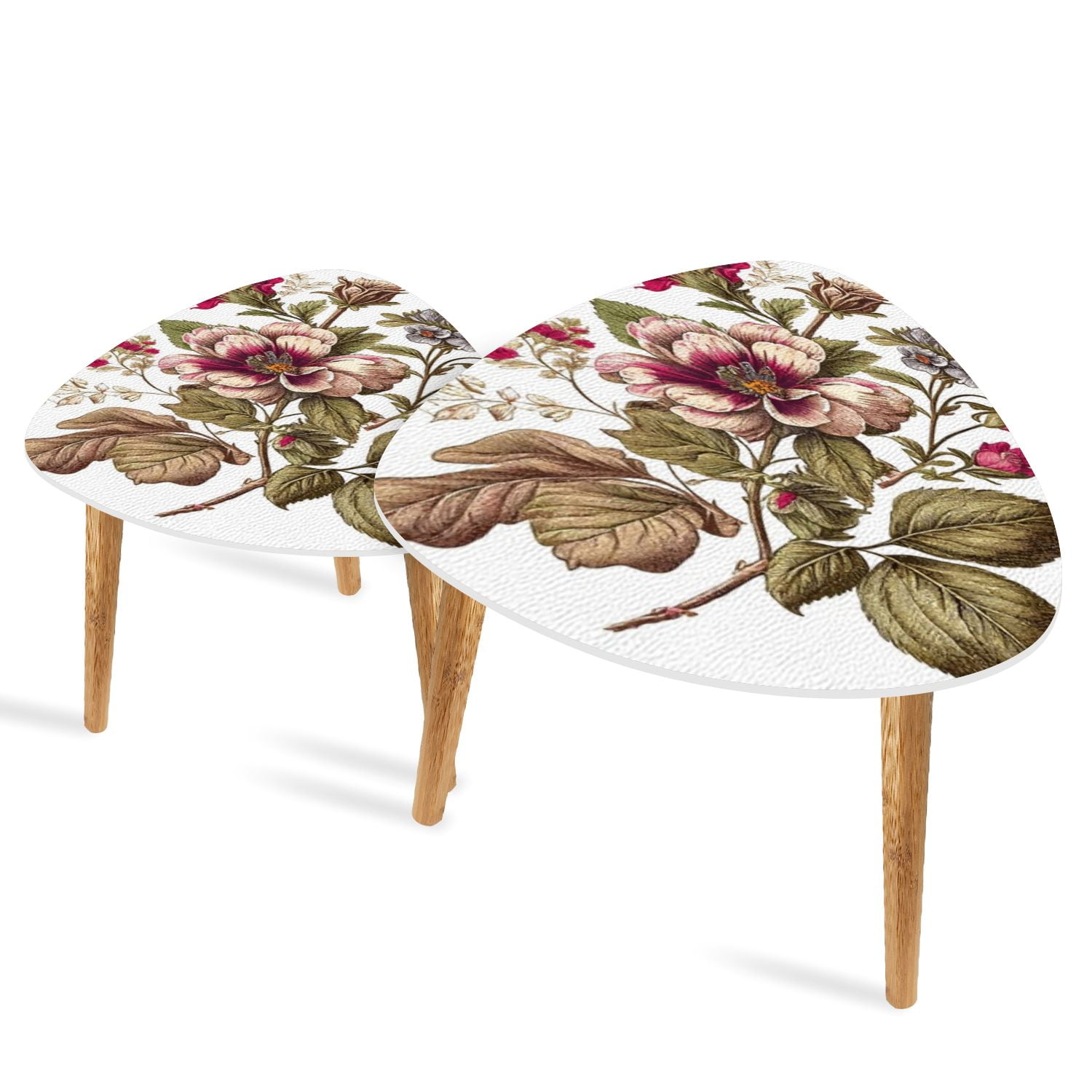 Triangle End Tables Set of 2 Botanical Garden Vintage Flower Vintage ...