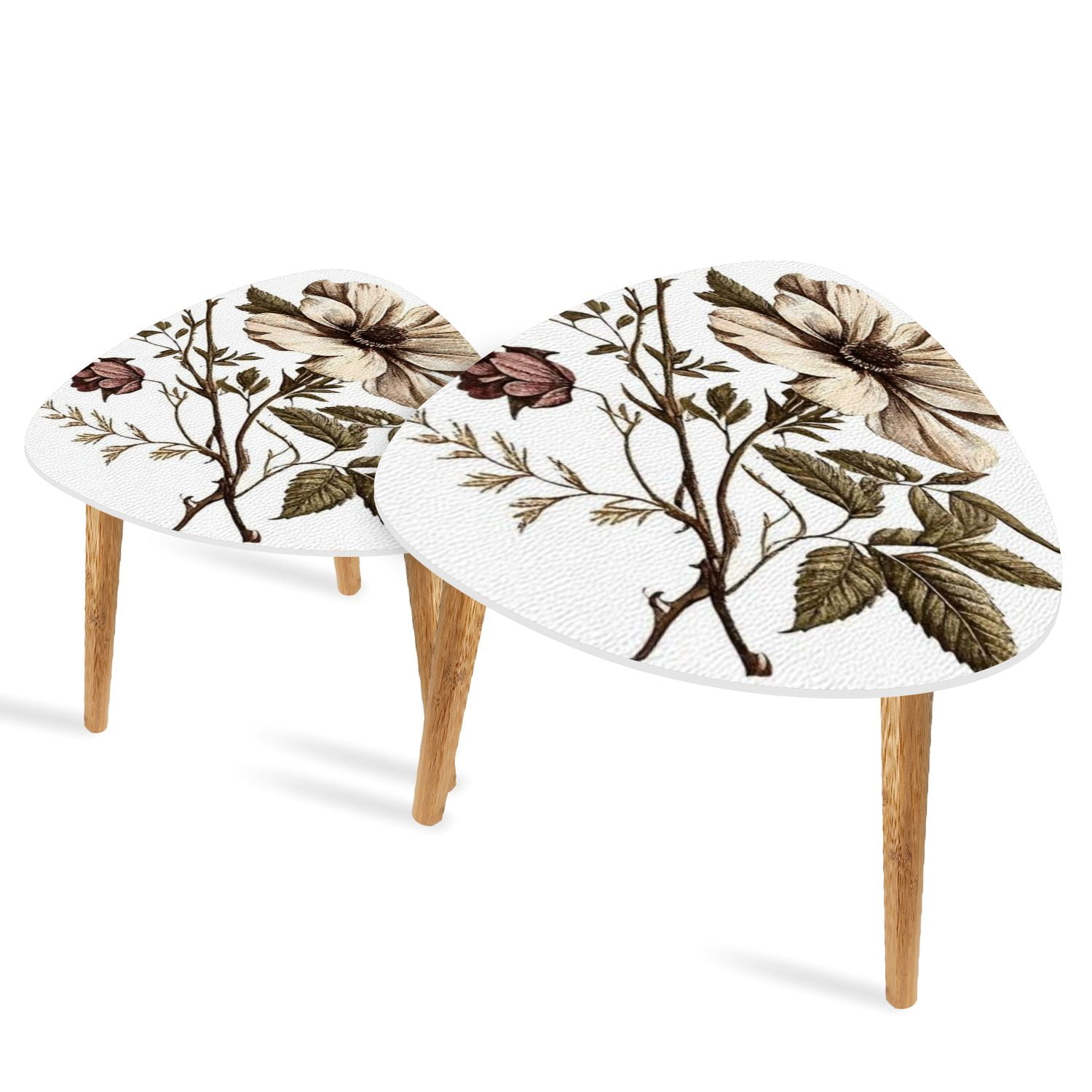 Triangle End Tables Set of 2 Botanical Garden Vintage Flower Vintage ...