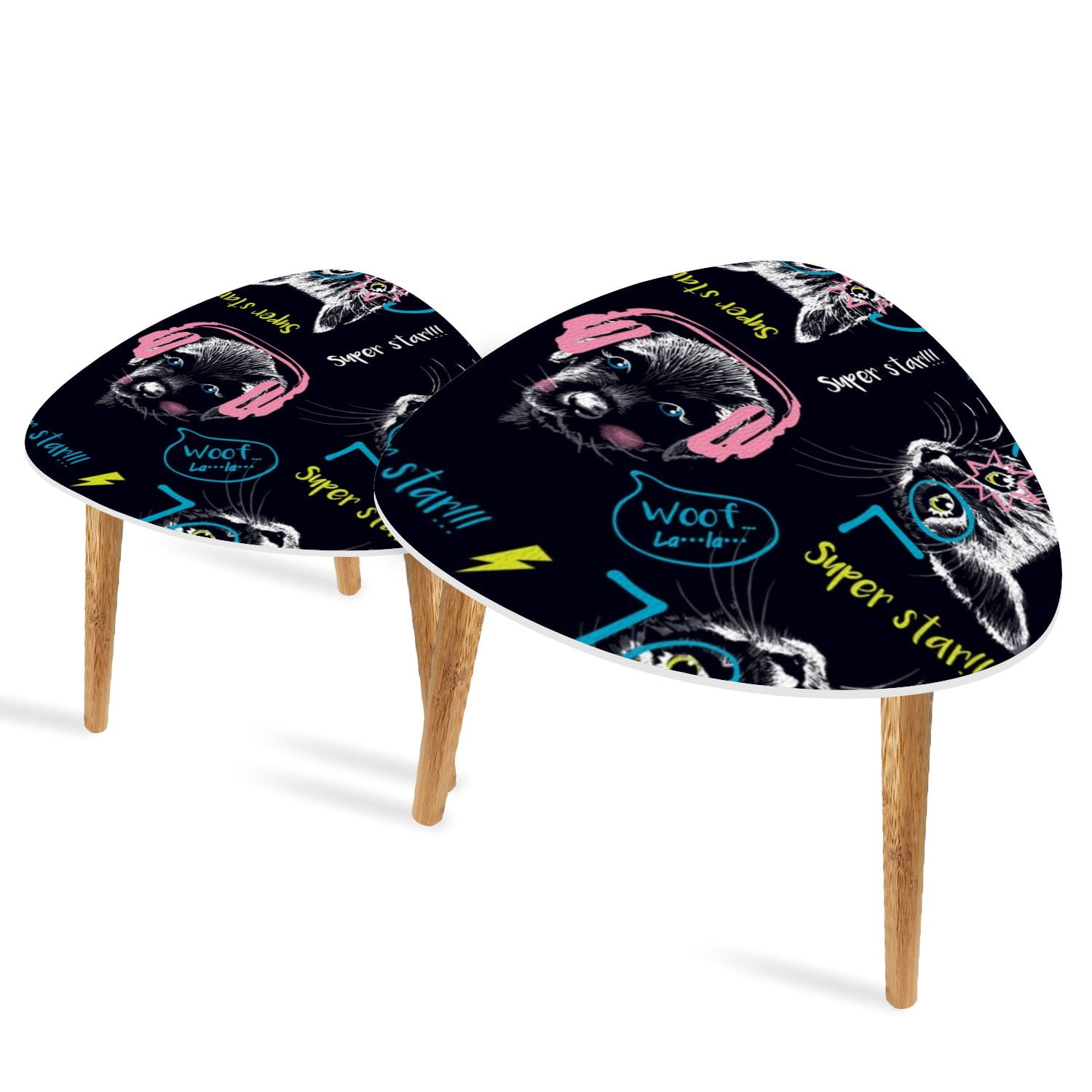 Triangle End Tables Set of 2 Cat kitten cute black Labrador puppy dog ...