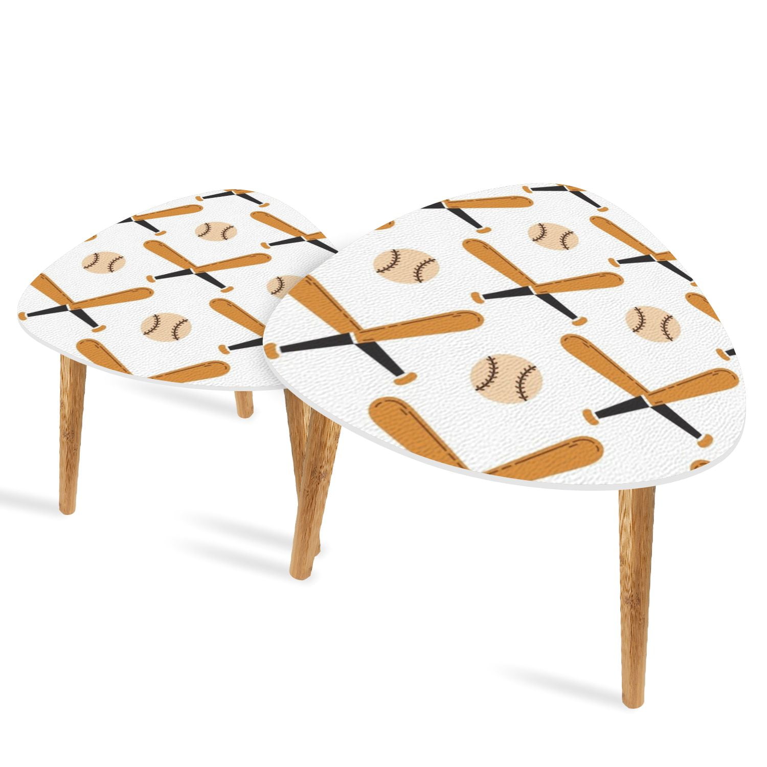 Triangle End Tables Set of 2 Crossed wooden baseball bats leather balls ...