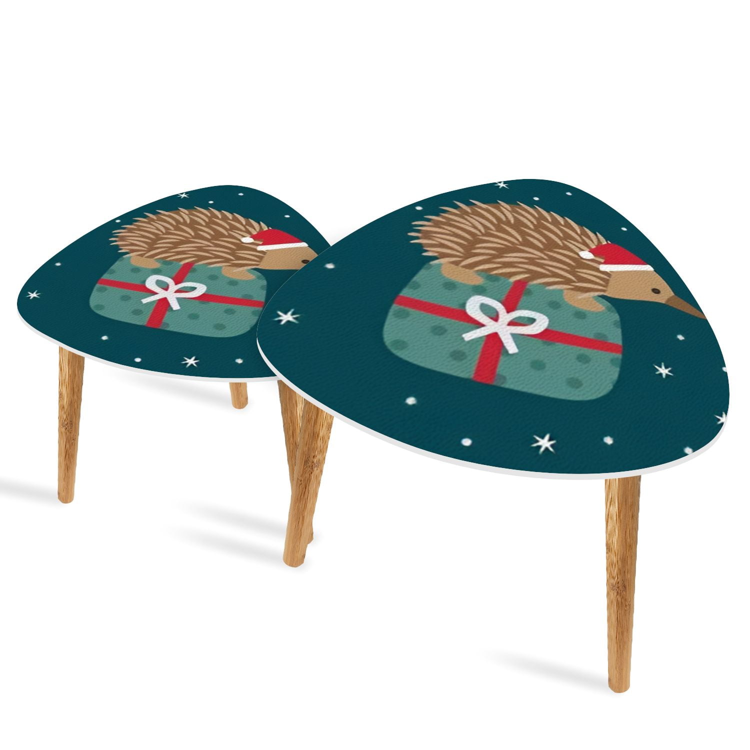 Triangle End Tables Set of 2 Cute Echidna Hedgehog Christmas Xmas Santa ...