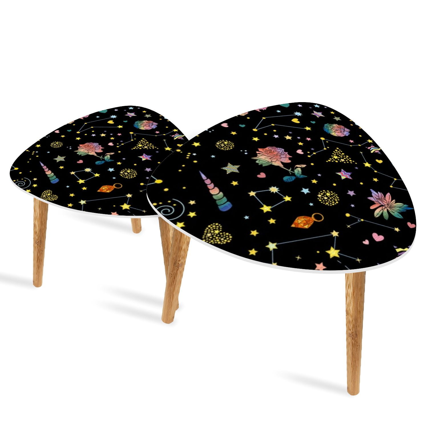 Triangle End Tables Set of 2 Cute endless texture flowers constellations planets stars crystals ...