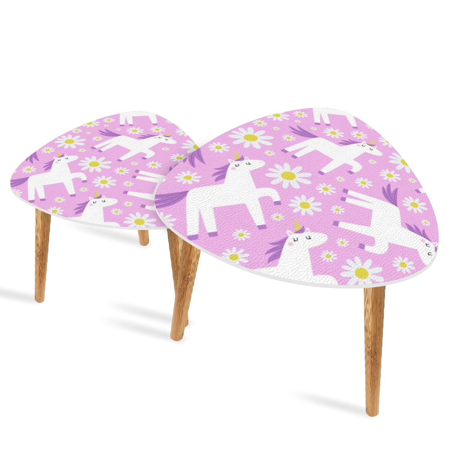 Triangle End Tables Set of 2 Cute flowers Purple fantasy animal Magical ...