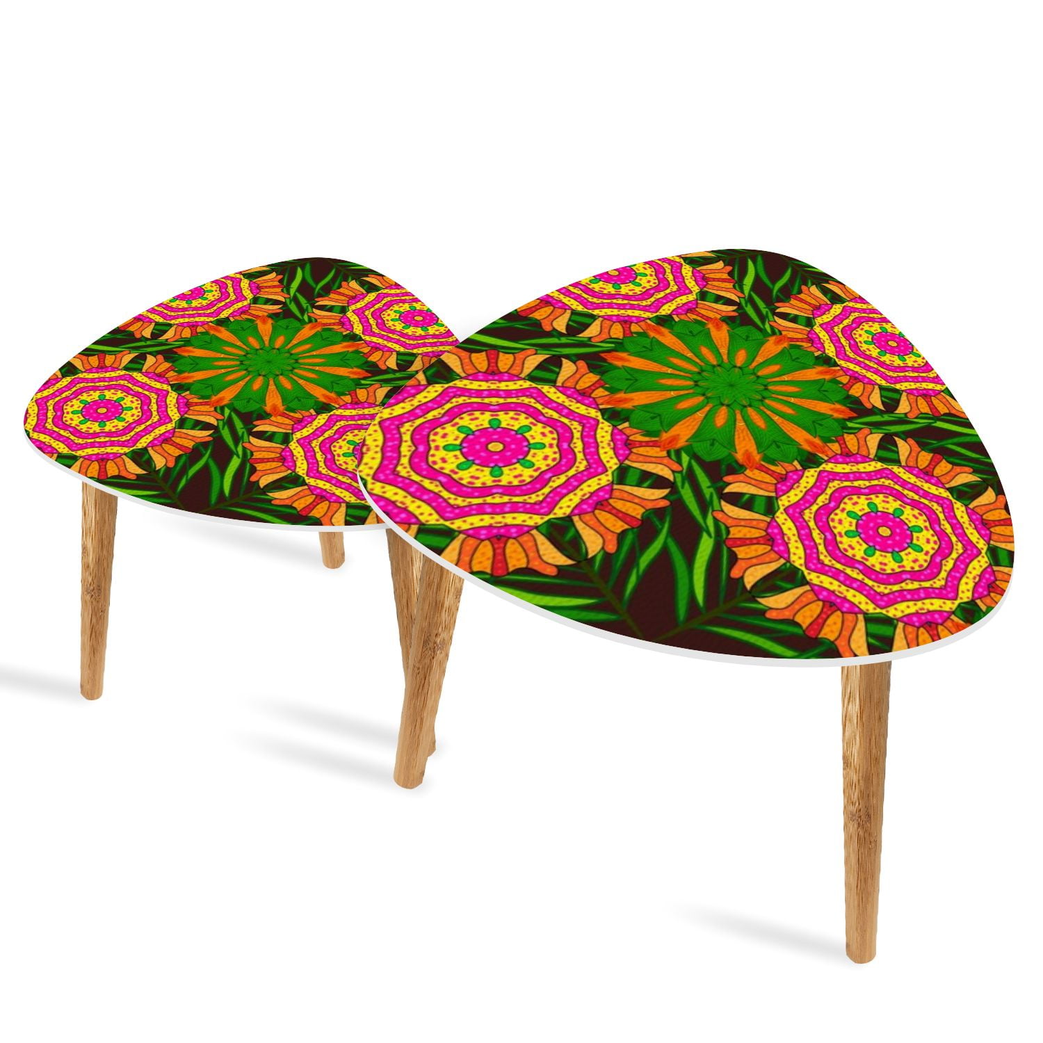 Triangle End Tables Set of 2 Flat Flower Elements Seamless retro ...