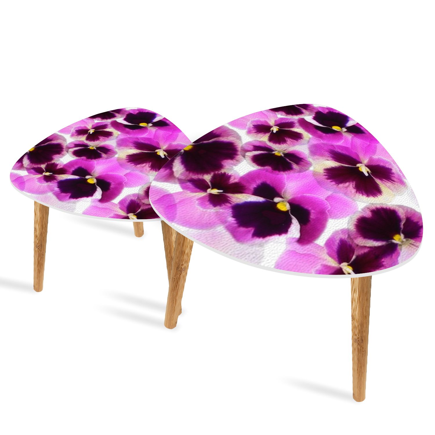 Triangle End Tables Set of 2 Flowers seamless pattern Abstract collage ...