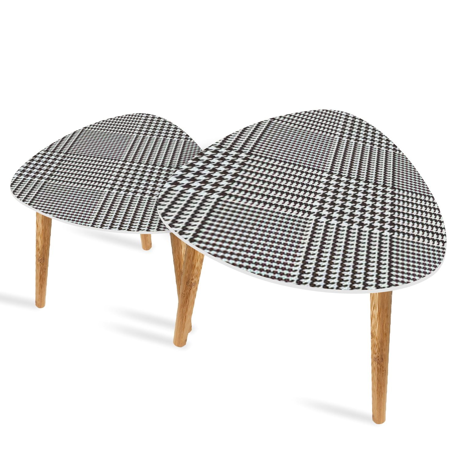 Triangle End Tables Set of 2 Glen Plaid Pattern Black White Checks ...
