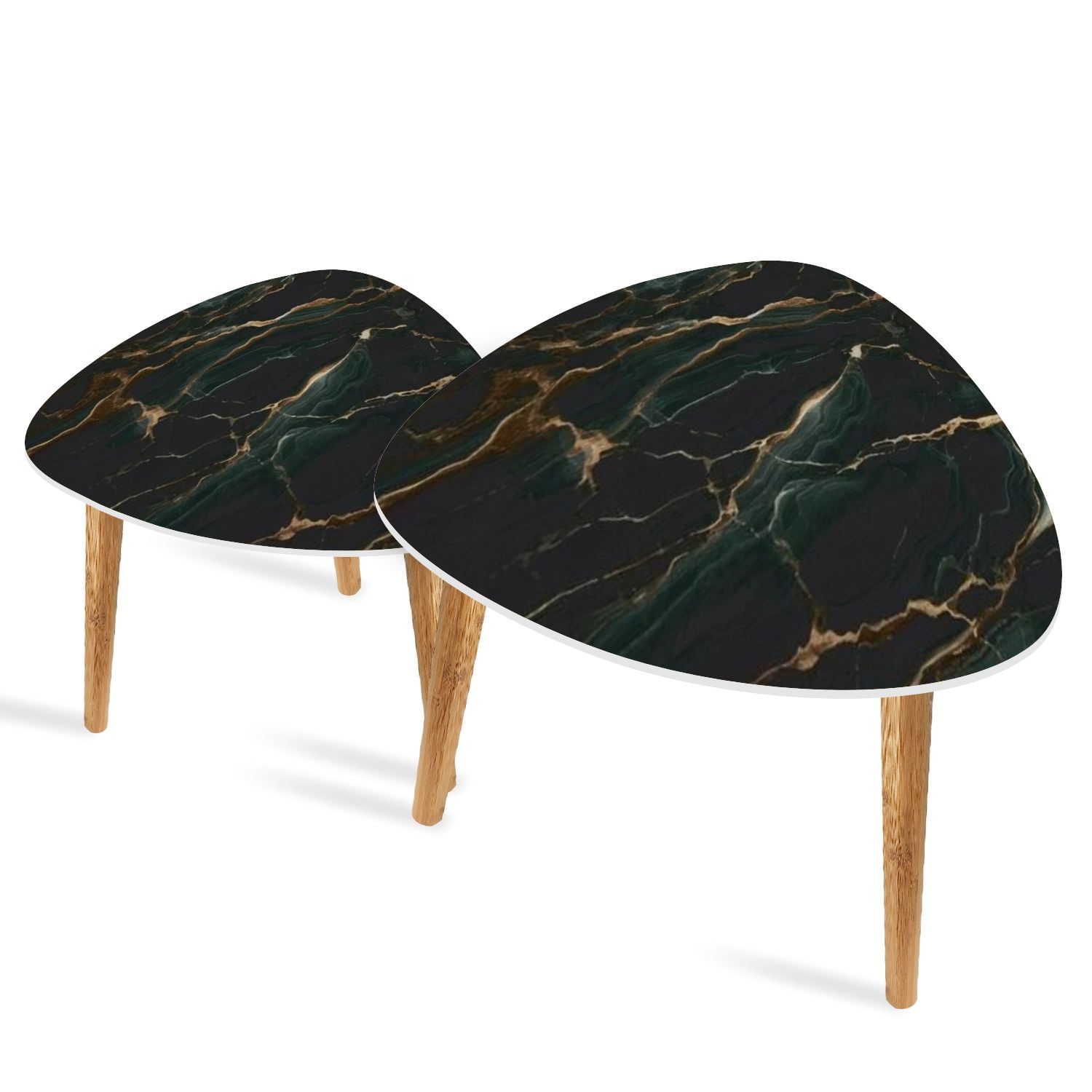 Triangle End Tables Set of 2 Gold Veins Marble Texture Luxury Marble Slab for Dark Marble ...