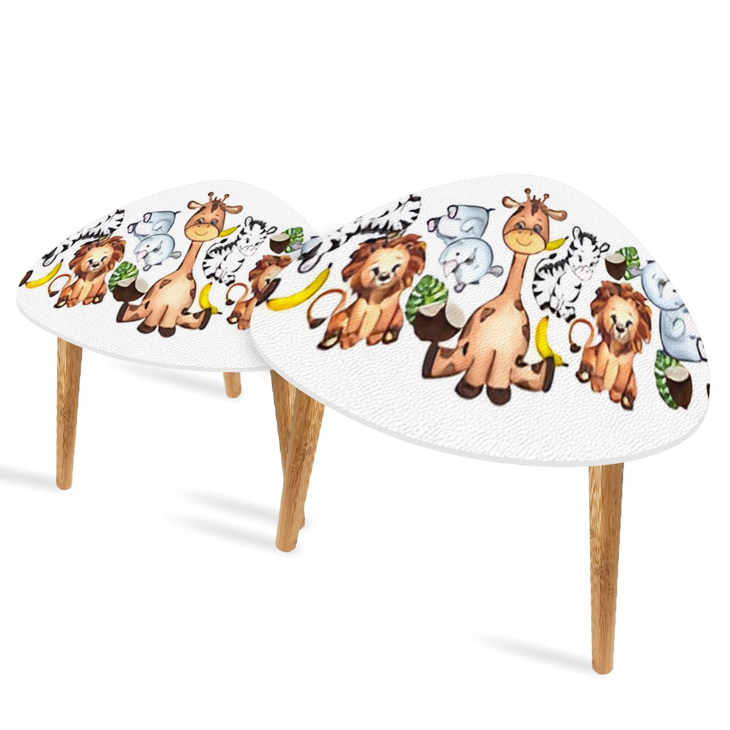 Triangle End Tables Set of 2 Hand drawn watercolor children s animals ...