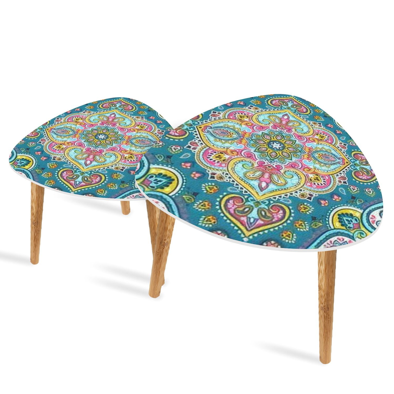 Triangle End Tables Set of 2 Indian floral paisley medallion pattern ...