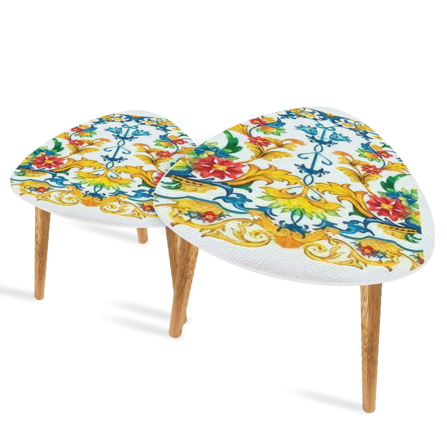 Triangle End Tables Set of 2 Italian Sicily ornaments for Mediterranean ...