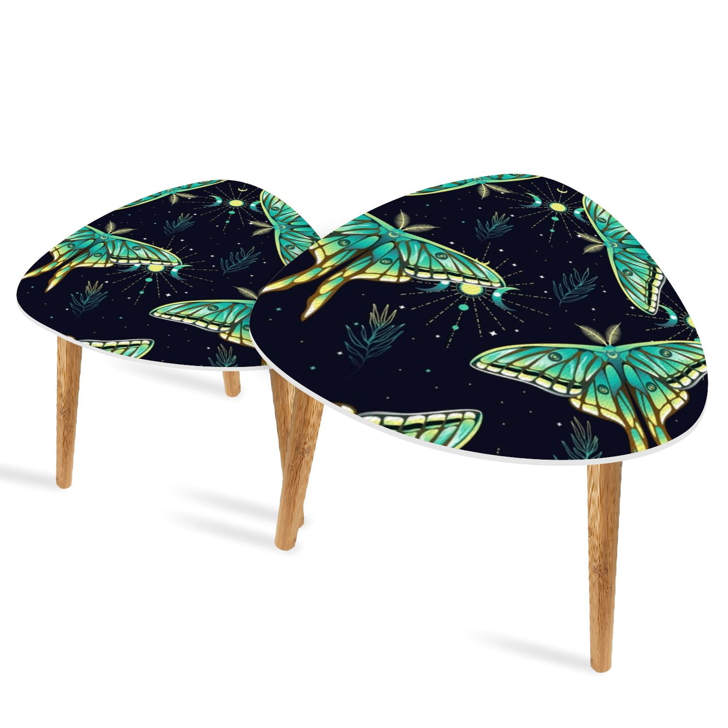 Triangle End Tables Set of 2 Magical green pattern butterflies herbs Ethnic moon seamless ...