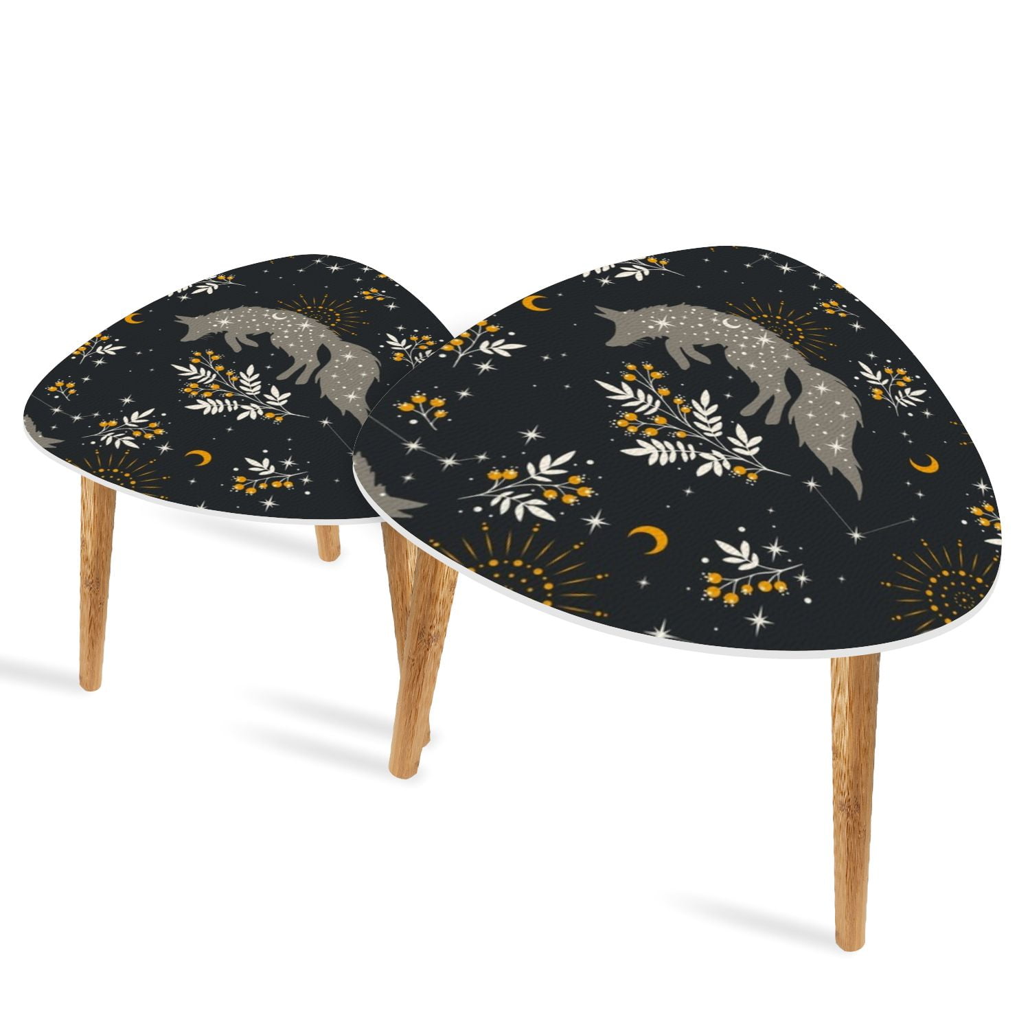 Triangle End Tables Set of 2 Magical seamless pattern fox plants stars ...