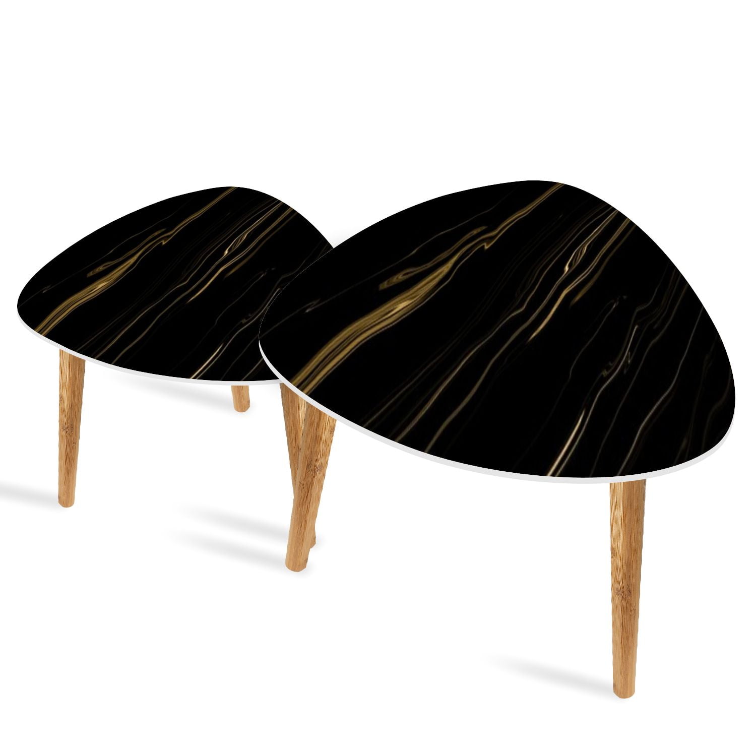 Triangle End Tables Set of 2 Marble texture wall surface black gold ink ...