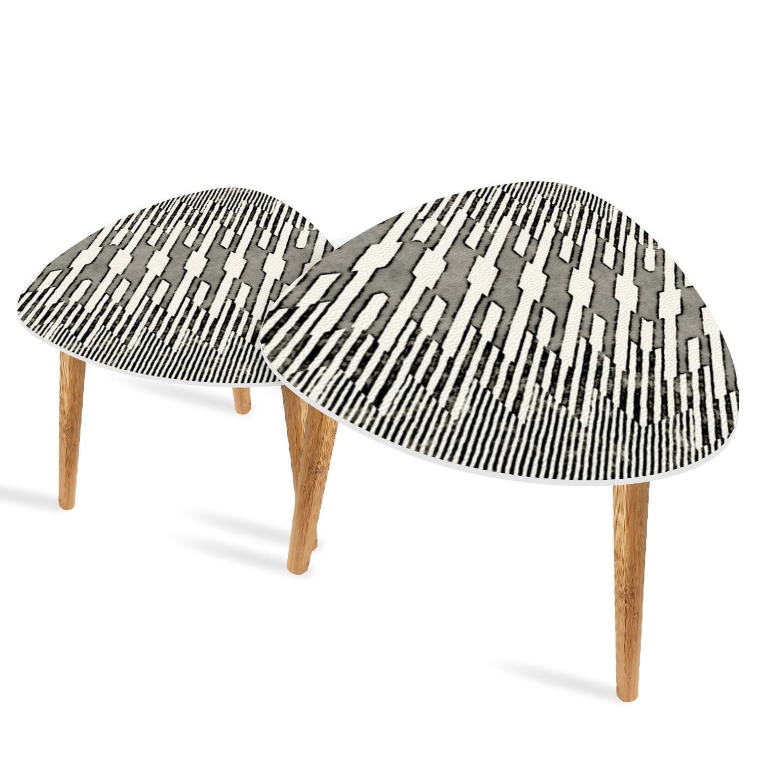Triangle End Tables Set of 2 Monochrome Irregulary Striped Distressed ...