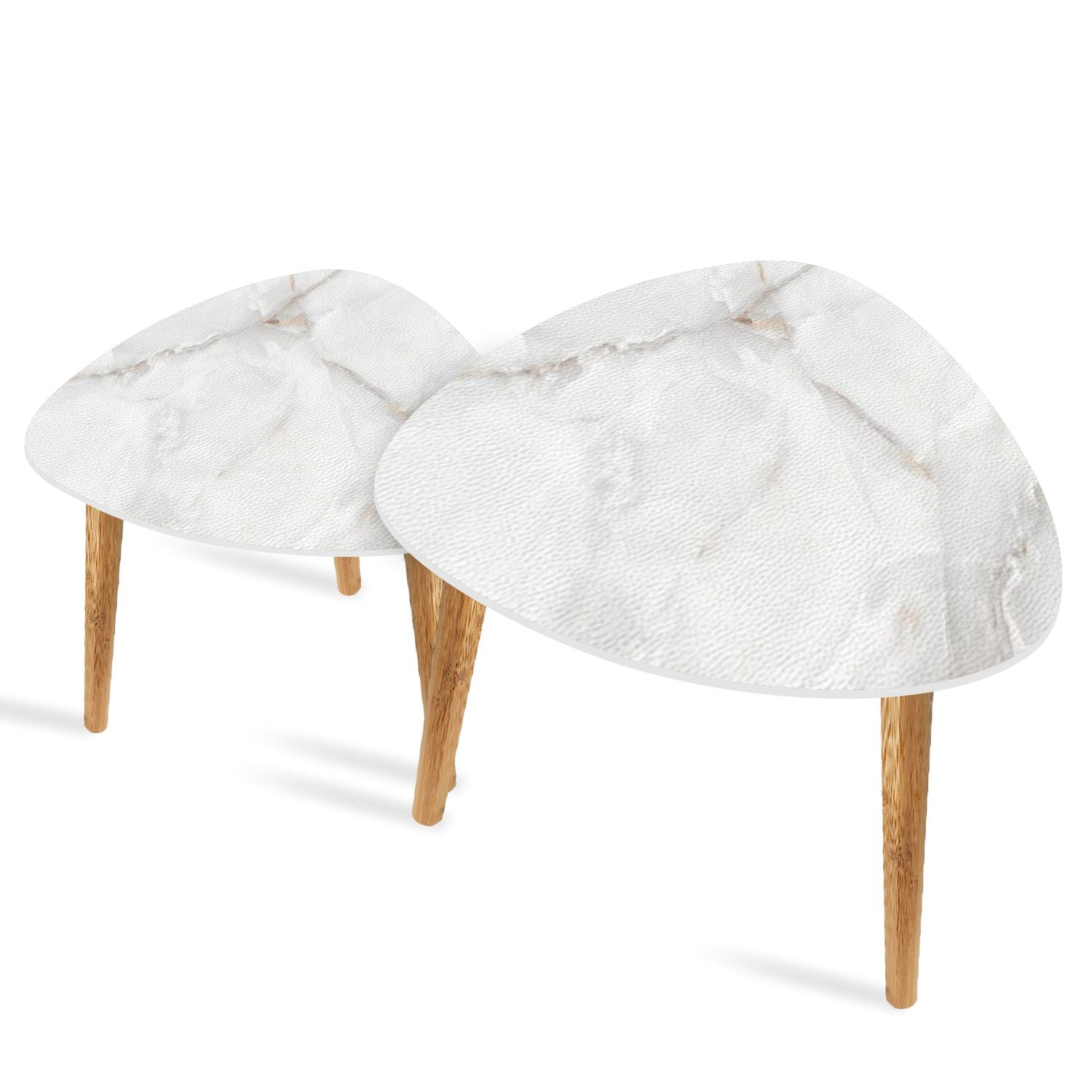 Triangle End Tables Set of 2 Polished white marble white tone marble ...
