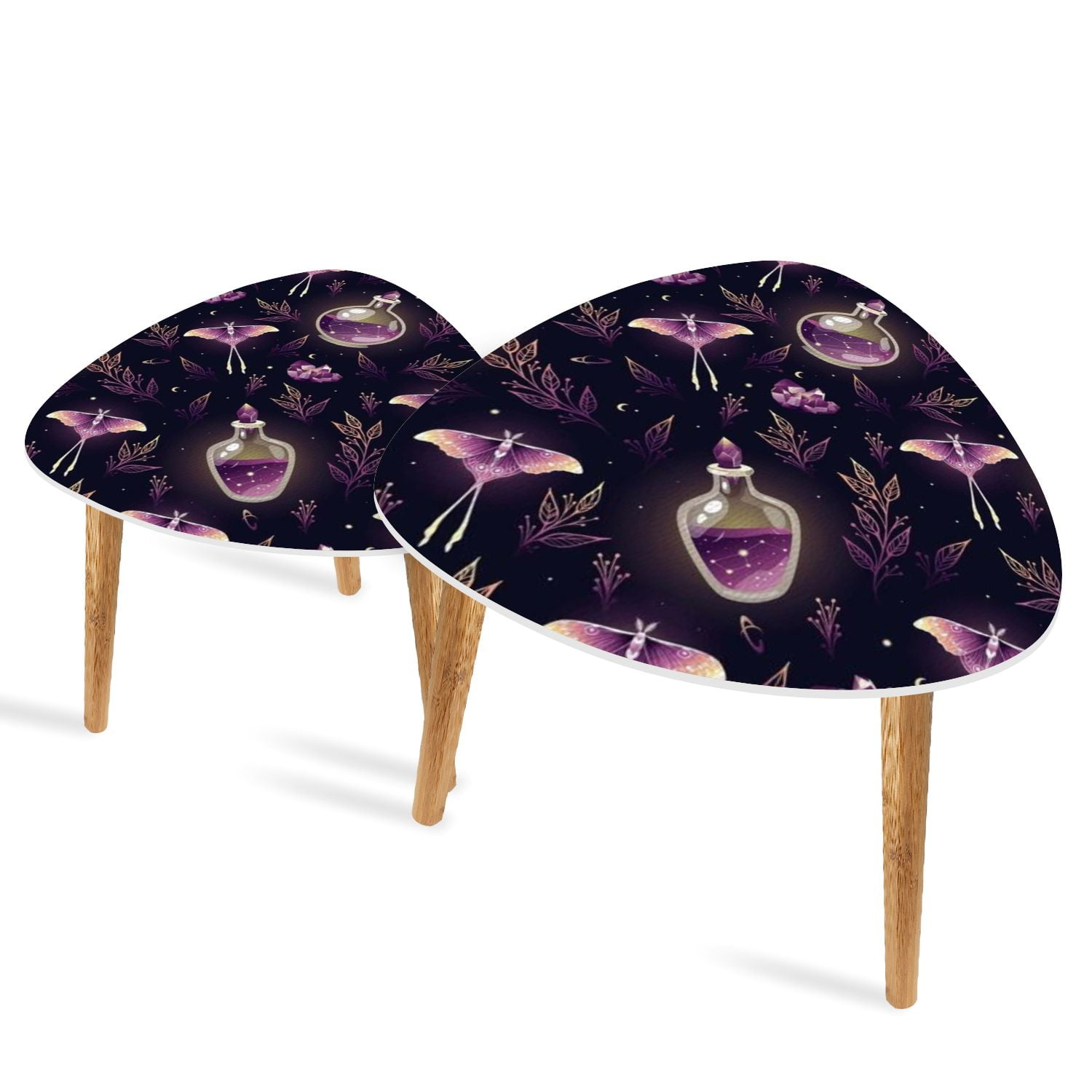 Triangle End Tables Set of 2 Purple seamless pattern different magic objects Repetitive moon ...