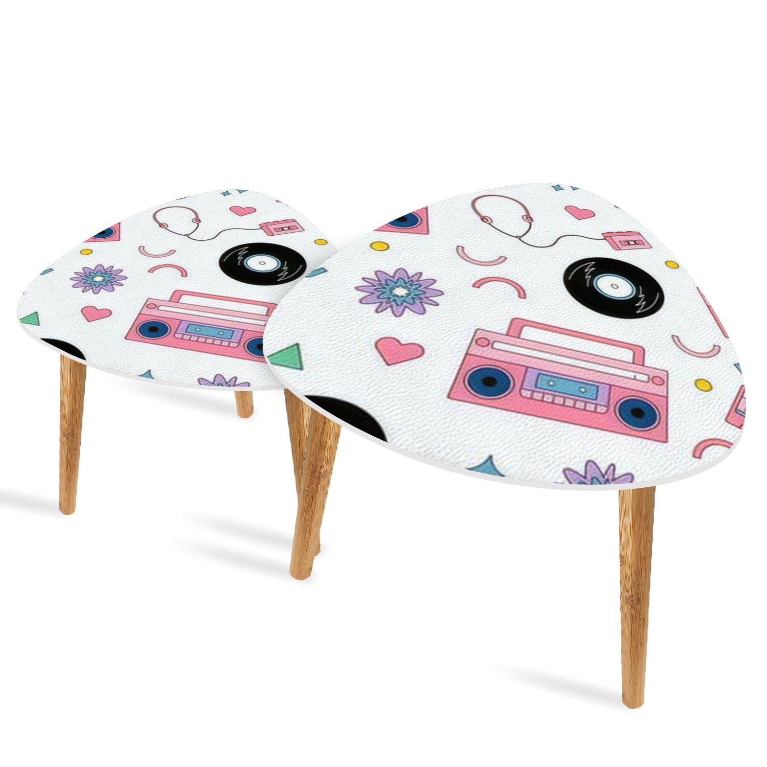 Triangle End Tables Set of 2 Retro music seamless pattern vinyl records ...