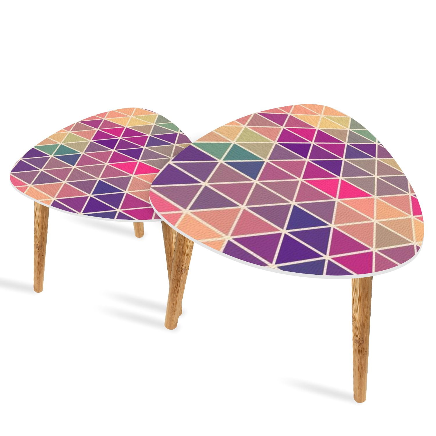 Triangle End Tables Set of 2 Retro pattern geometric shapes Colorful ...