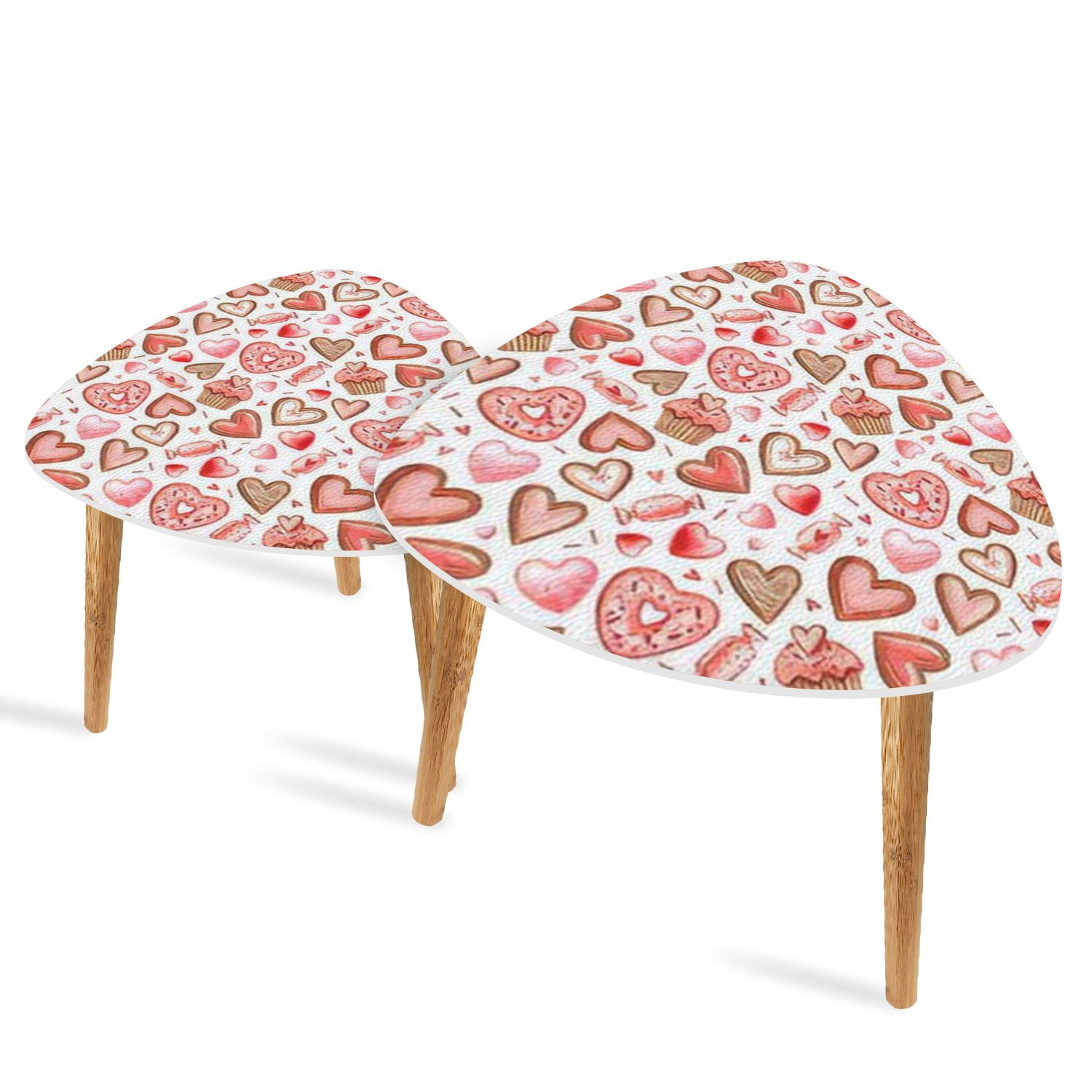 Triangle End Tables Set of 2 Romantic vintage pattern Gingerbread heart ...