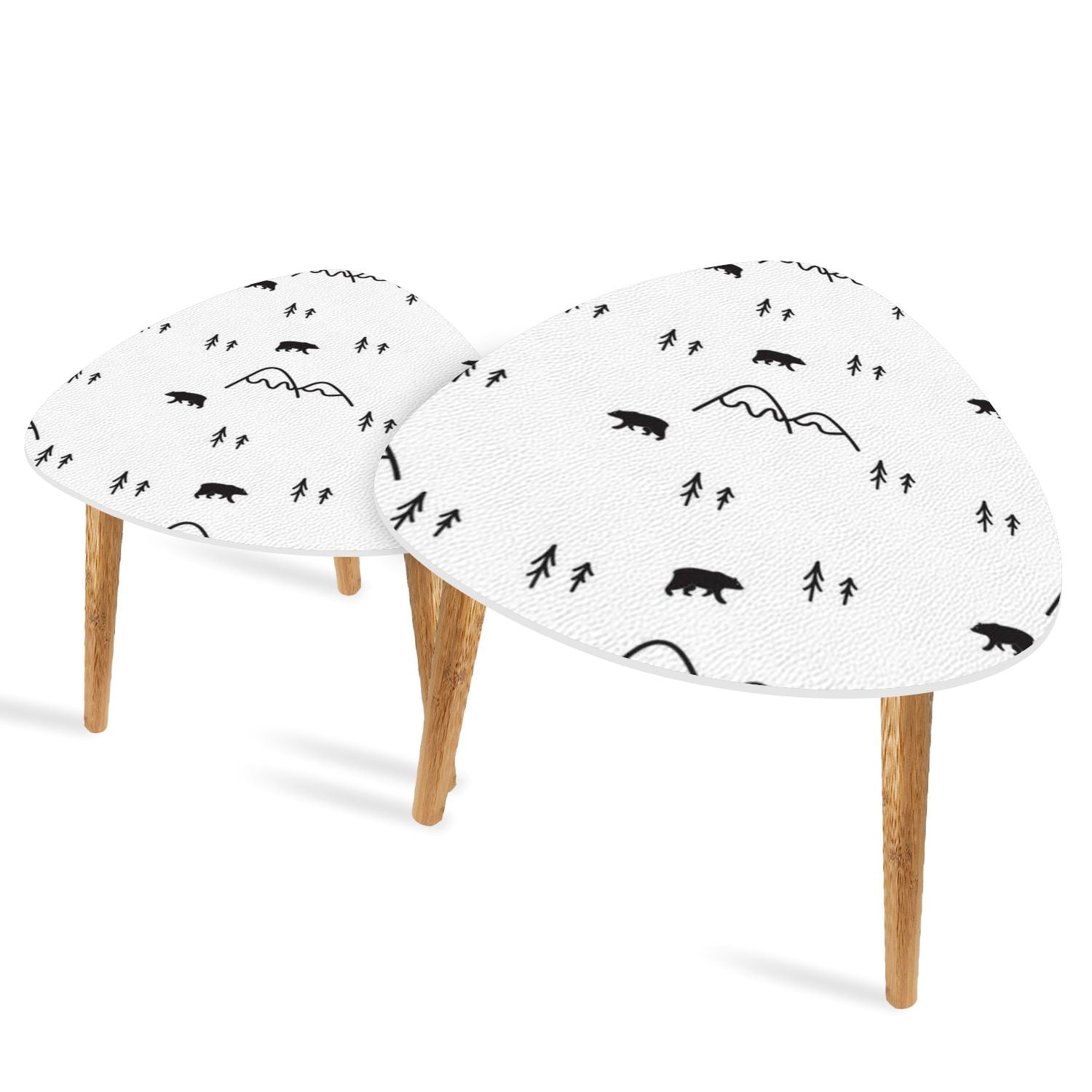 Triangle End Tables Set of 2 Scandinavian simple style black white bear ...