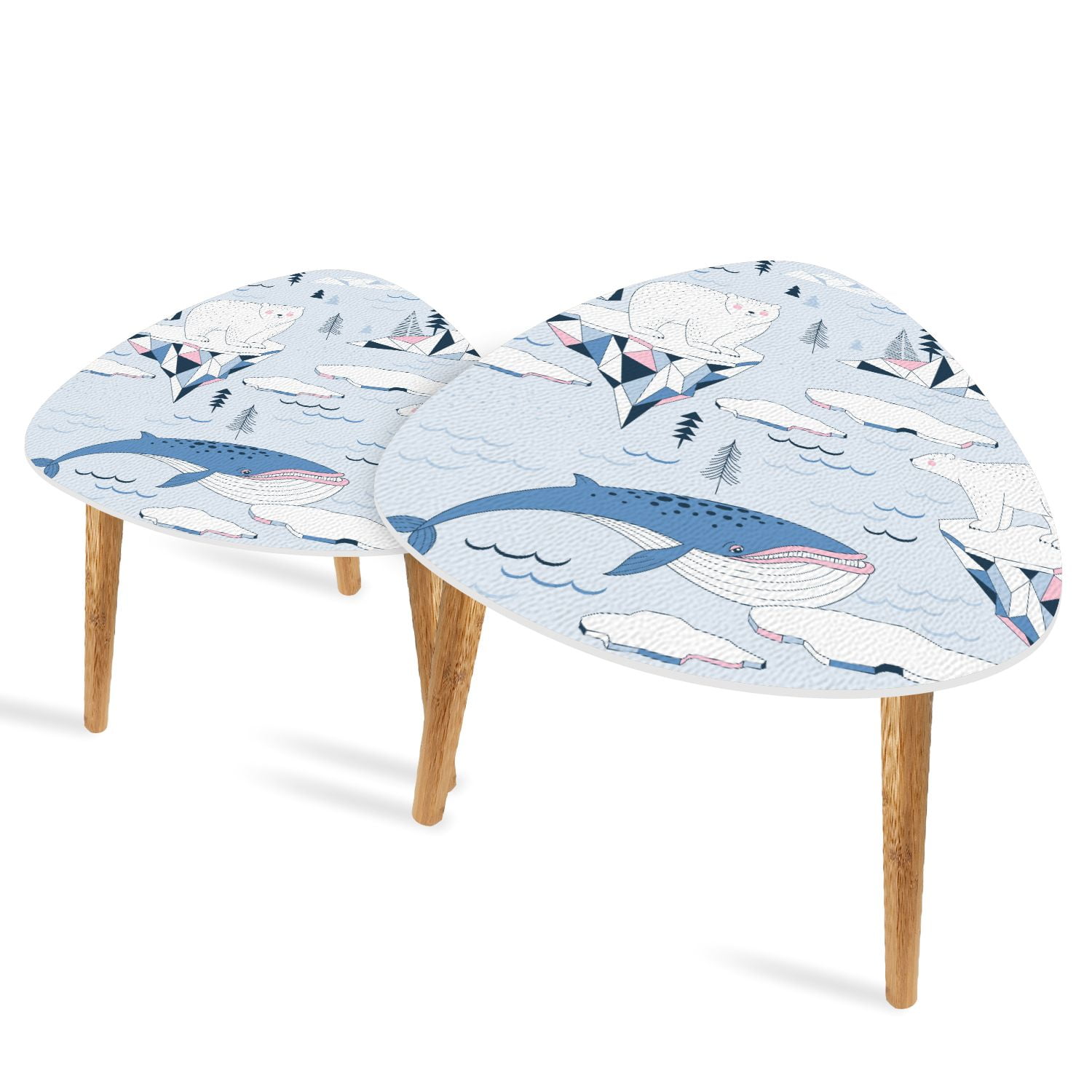 Triangle End Tables Set of 2 Seamless Polar Bear Blue Whale Ocean ...