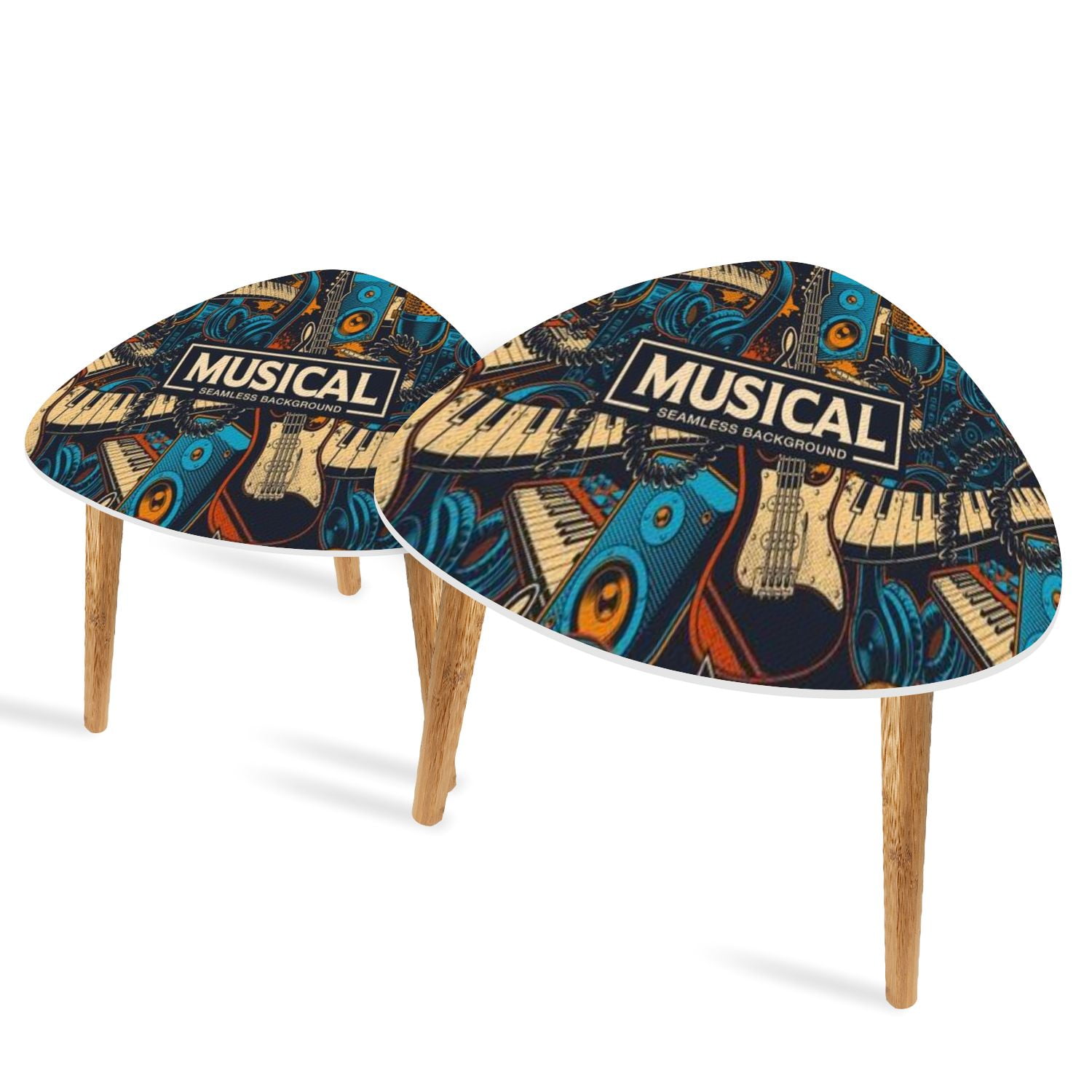 Triangle End Tables Set of 2 Seamless different cartoon musical ...