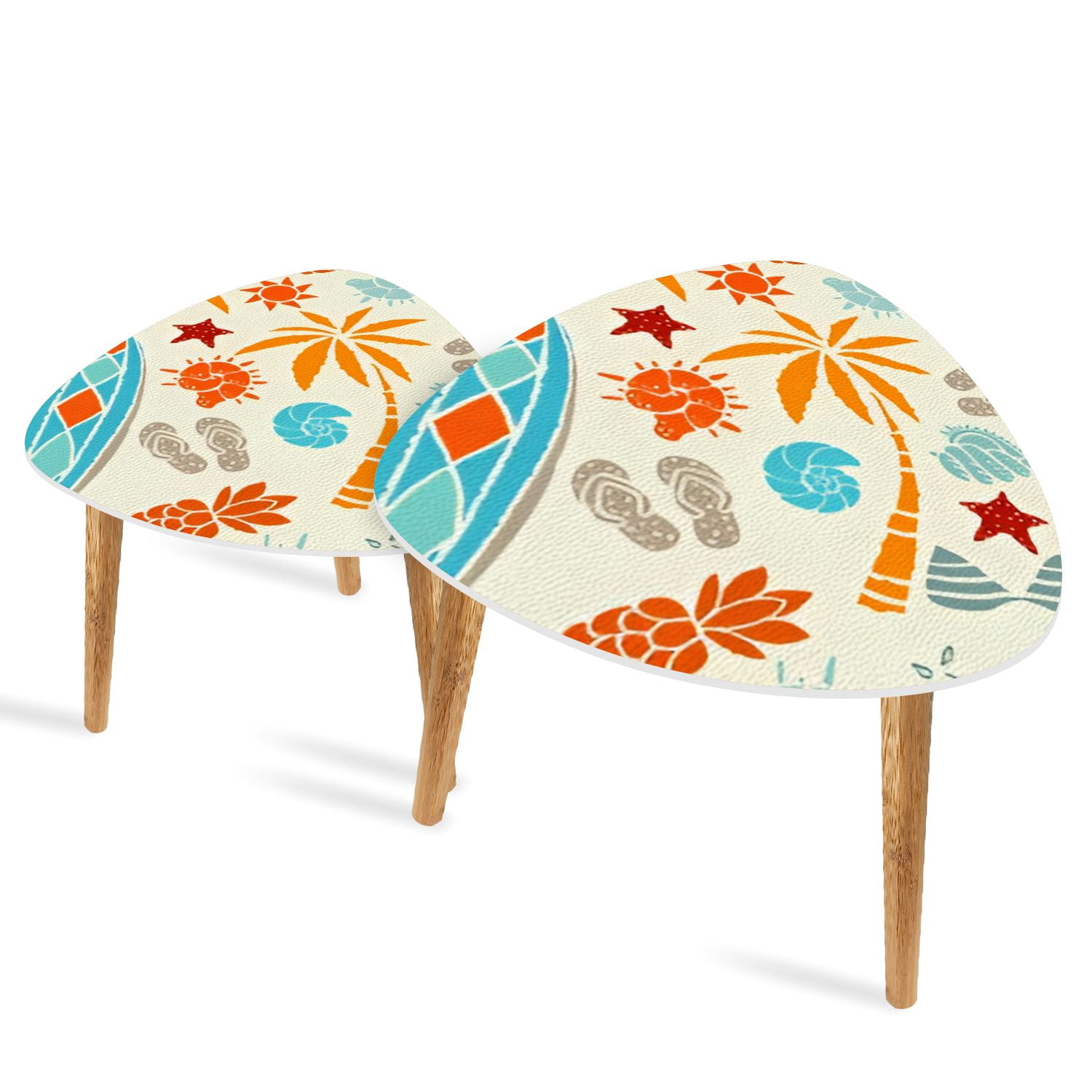 Triangle End Tables Set of 2 Seamless pattern sun palm tree surfboards ...
