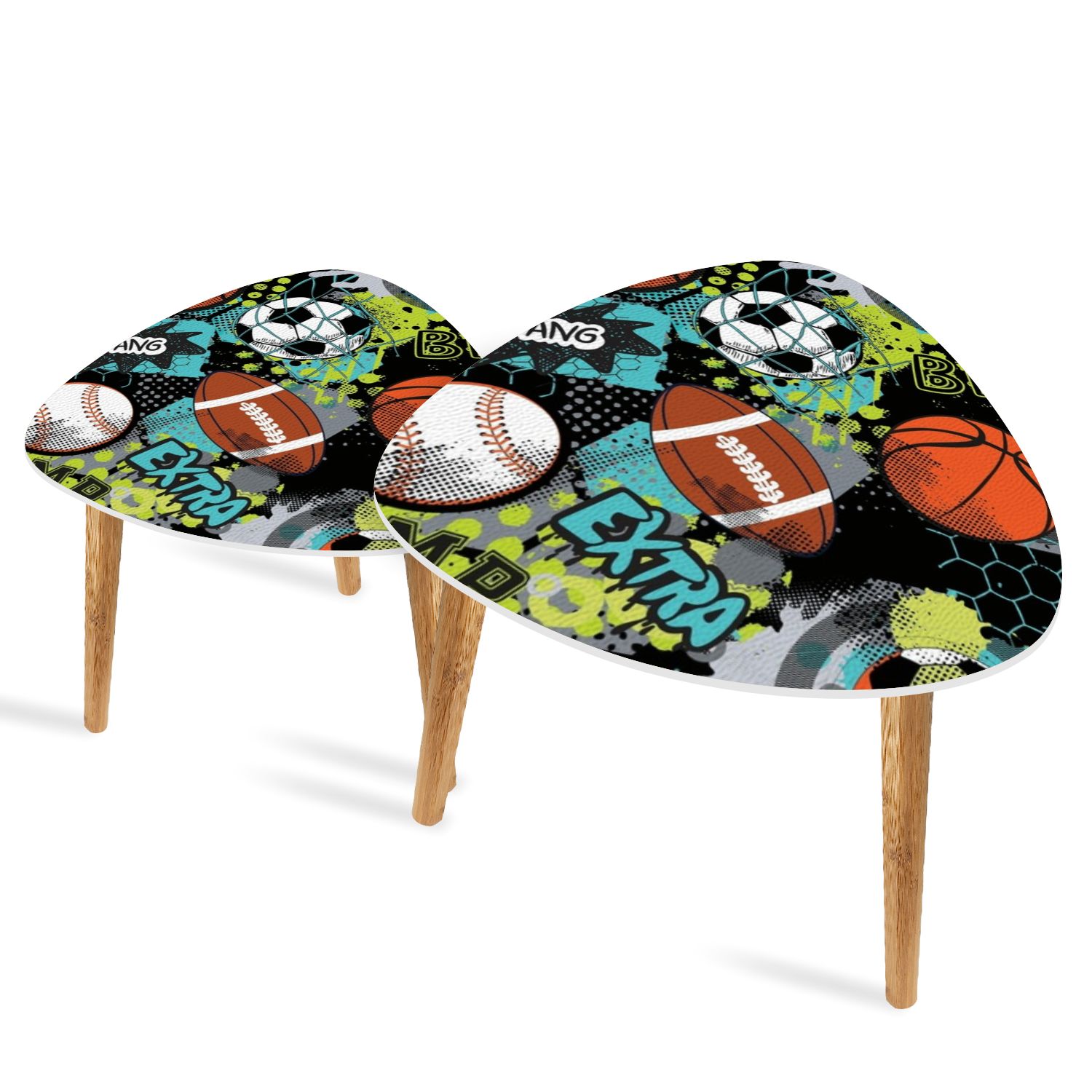 Triangle End Tables Set of 2 Seamless sport pattern balls Repeated ...