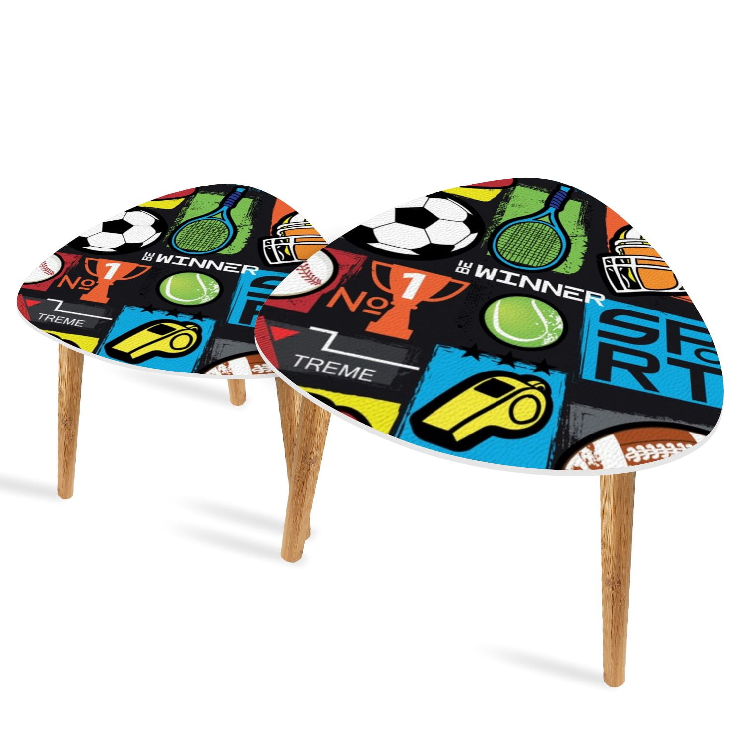 Triangle End Tables Set of 2 Seamless sport pattern sport equipment ...