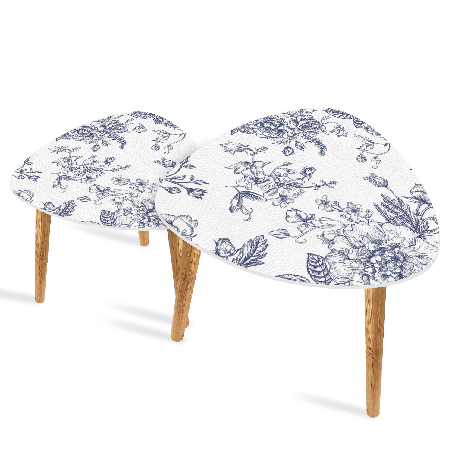Triangle End Tables Set of 2 Seamless vintage pattern bouquet blue flowers white Peonies roses ...