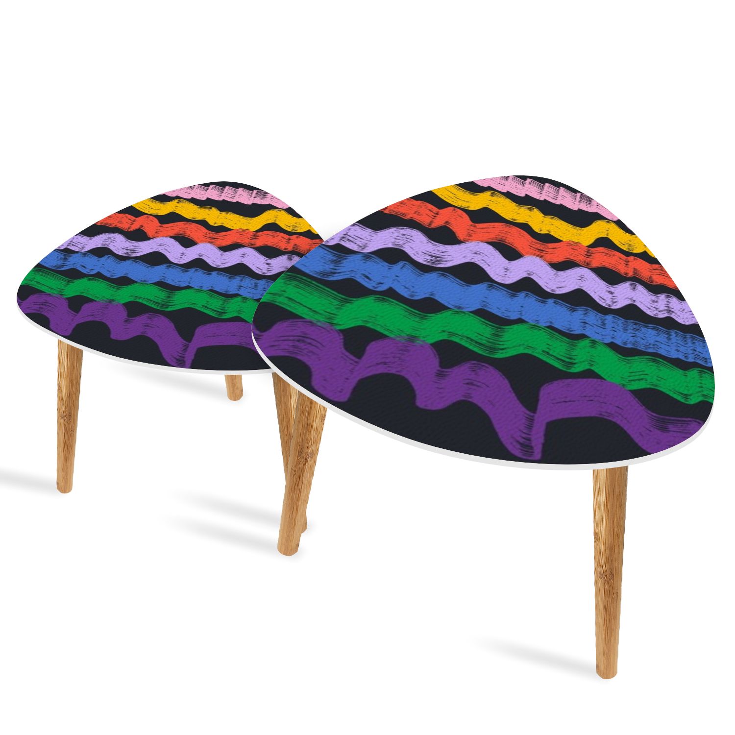 Triangle End Tables Set of 2 Set wavy lines thick strokes art brush ...