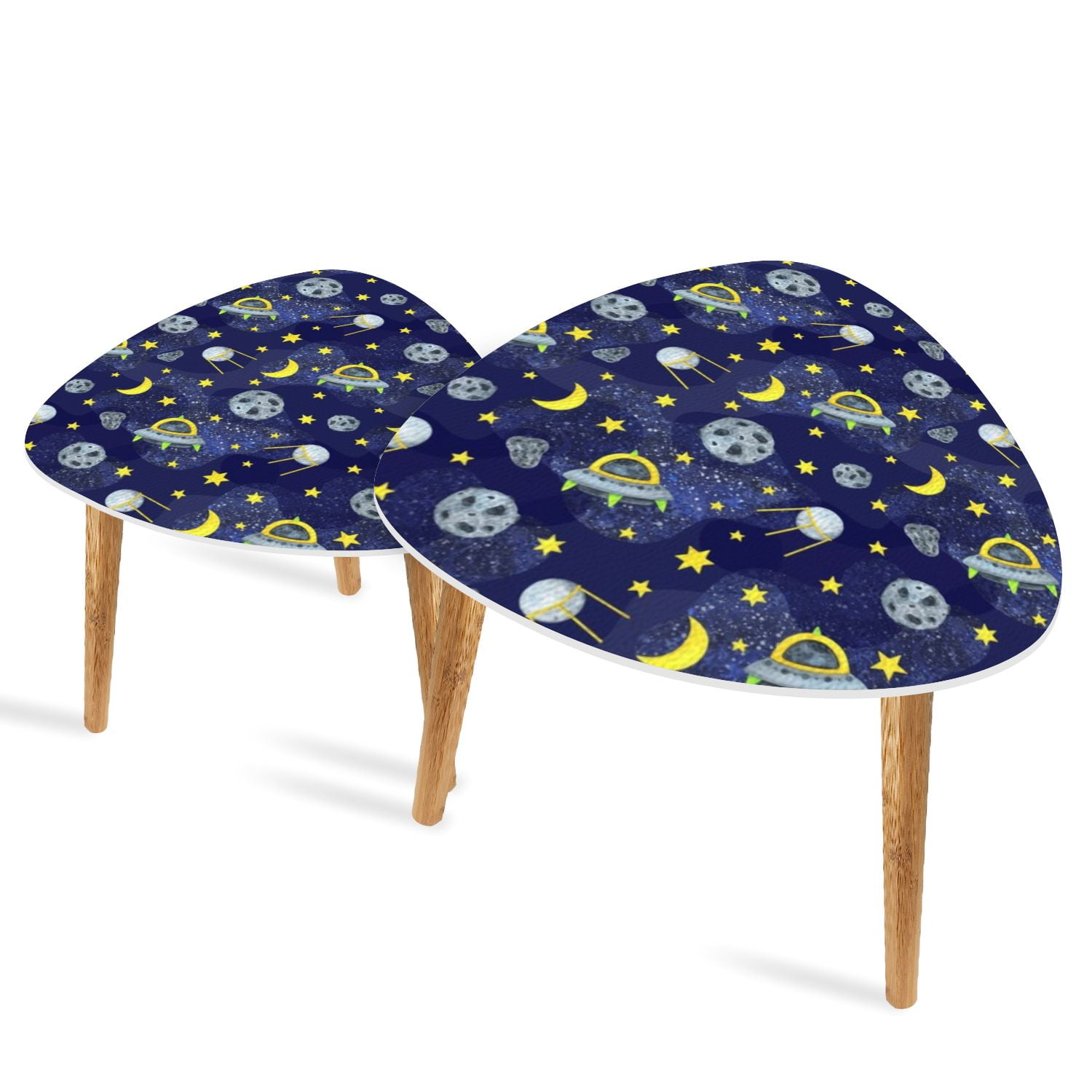 Triangle End Tables Set of 2 Space flight Seamless pattern saucer star ...