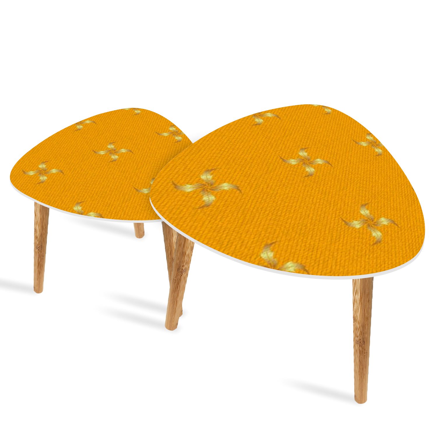 Triangle End Tables Set of 2 Star pattern yellow backdrop golden ...