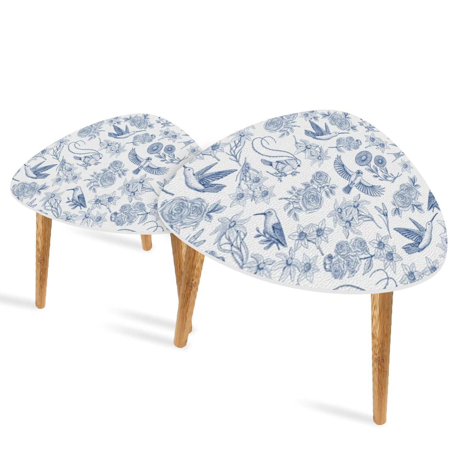 Triangle End Tables Set of 2 Toile De Jouy Wild bird exotic plants ...