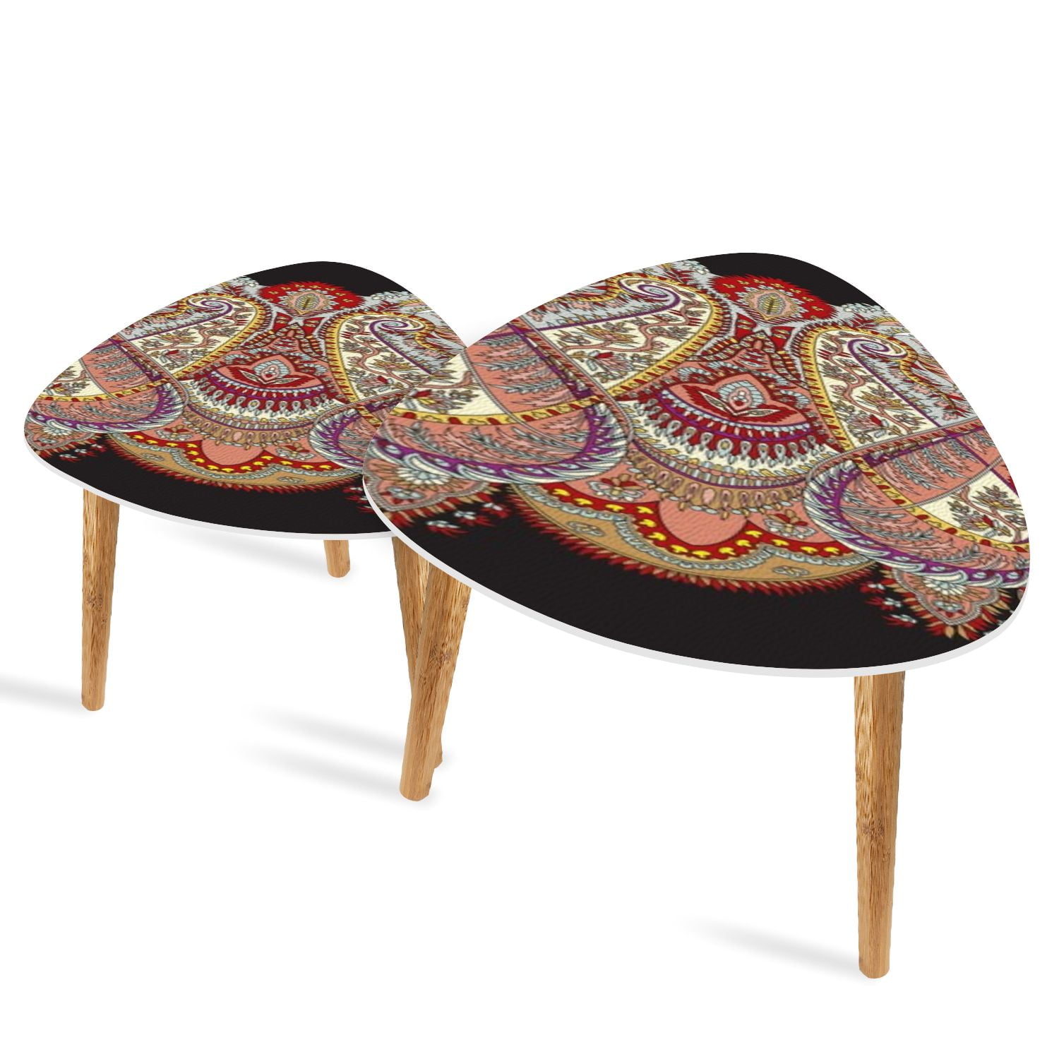 Triangle End Tables Set of 2 Traditional Paisley Border Ornamental ...