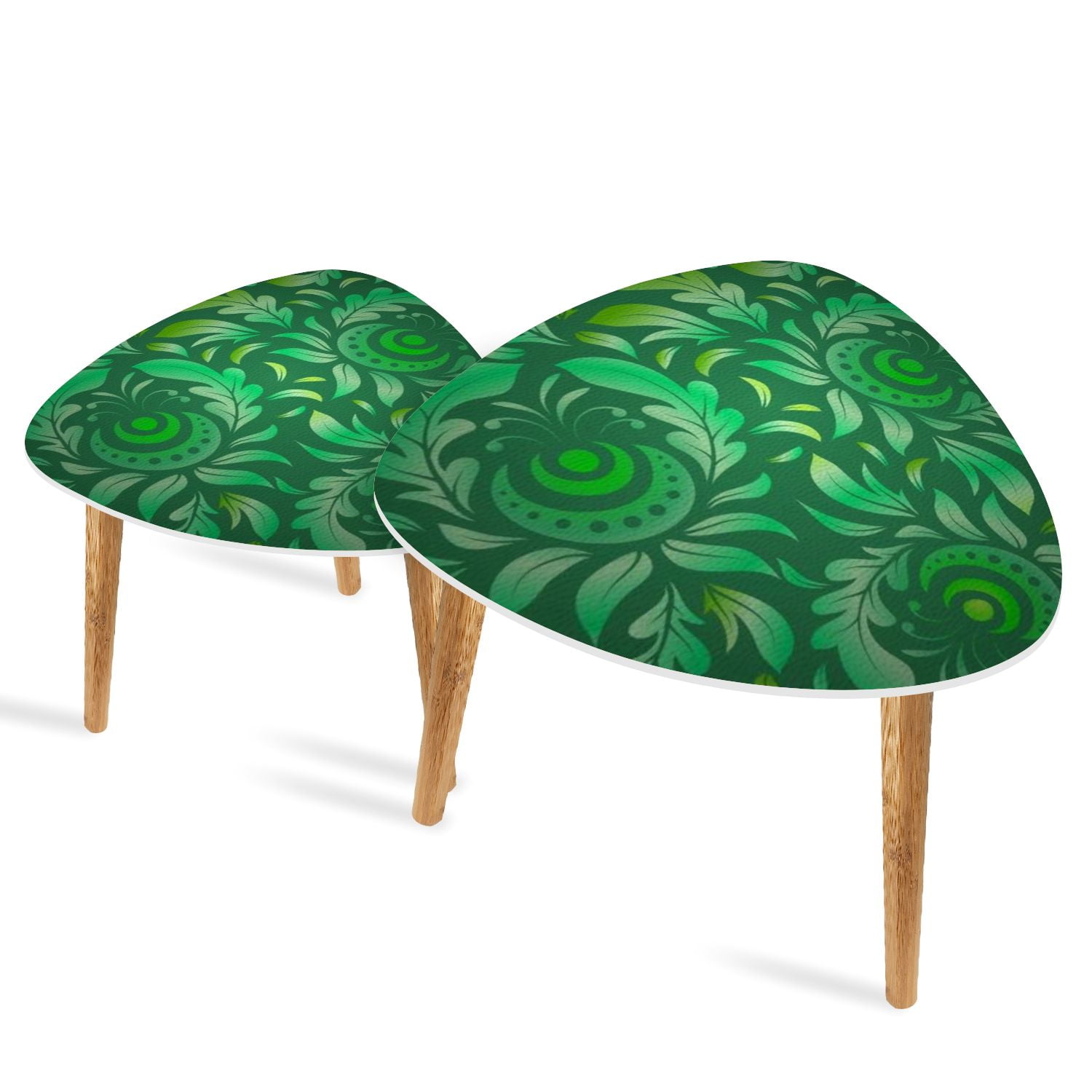 Triangle End Tables Set of 2 Traditional classic pattern green Damask ...