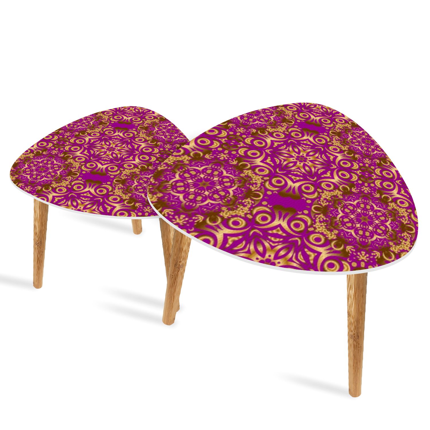 Triangle End Tables Set of 2 Traditional indian style ornamental floral ...