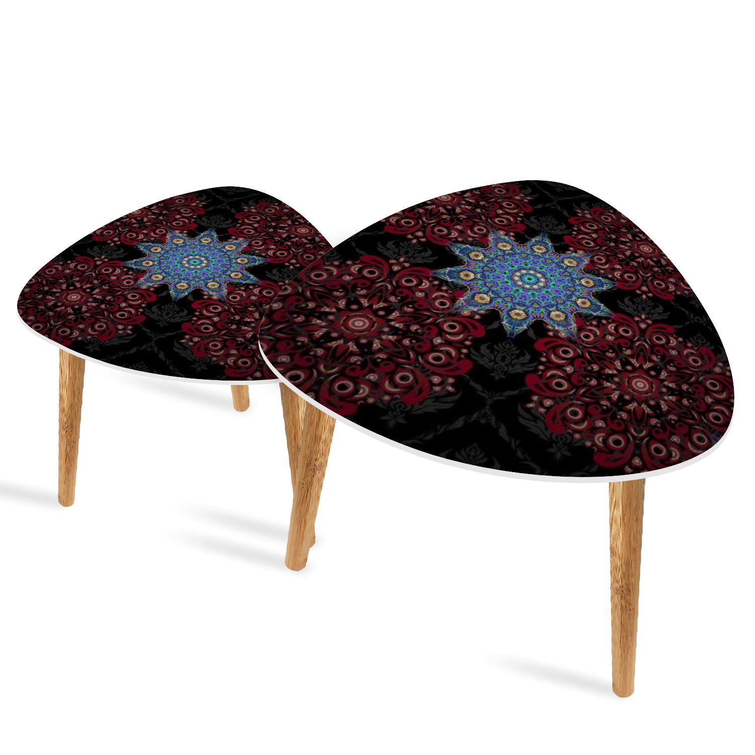 Triangle End Tables Set of 2 Traditional texture grid Pattern thai silk ...