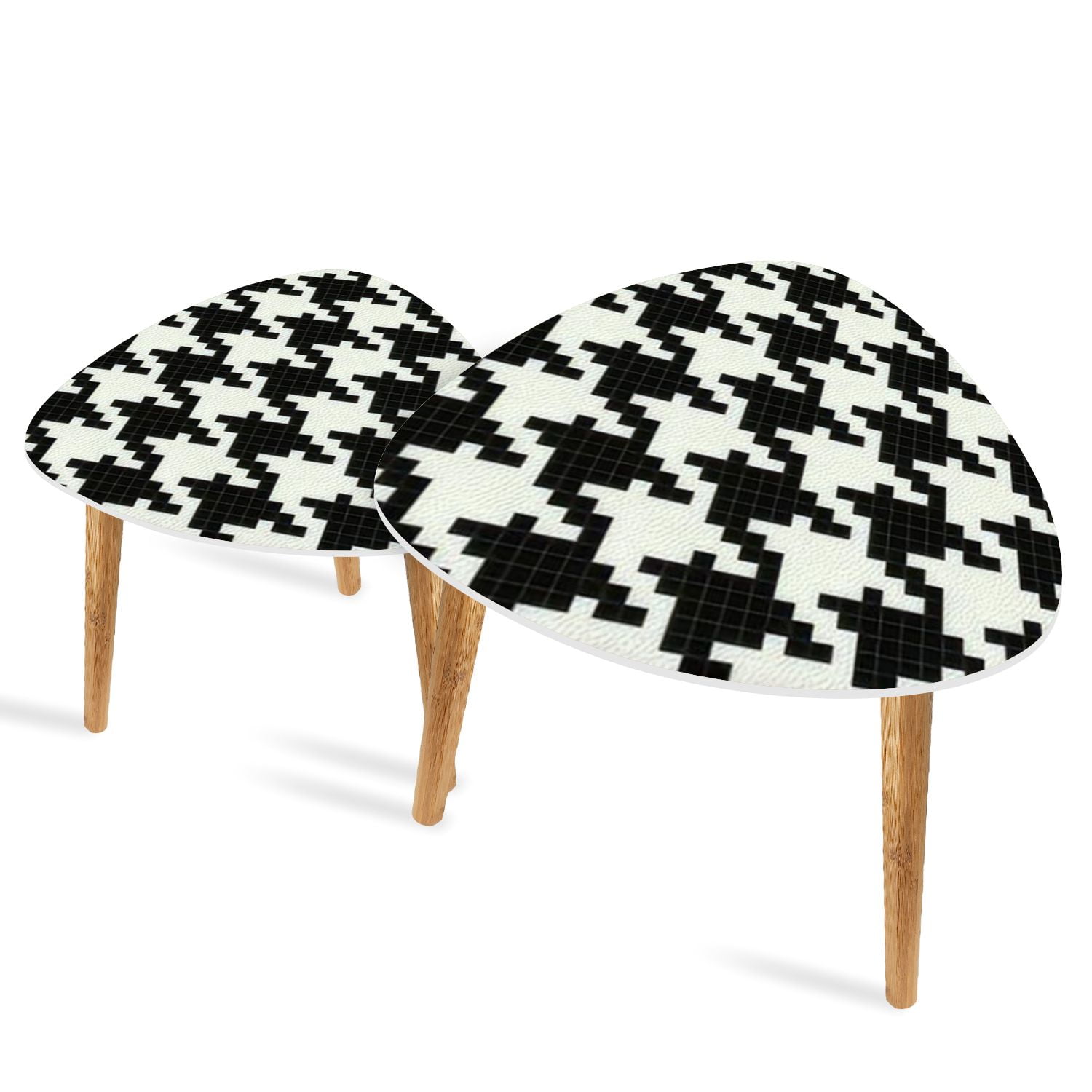 Triangle End Tables Set of 2 Trendy hounds tooth pattern made up tiny ...