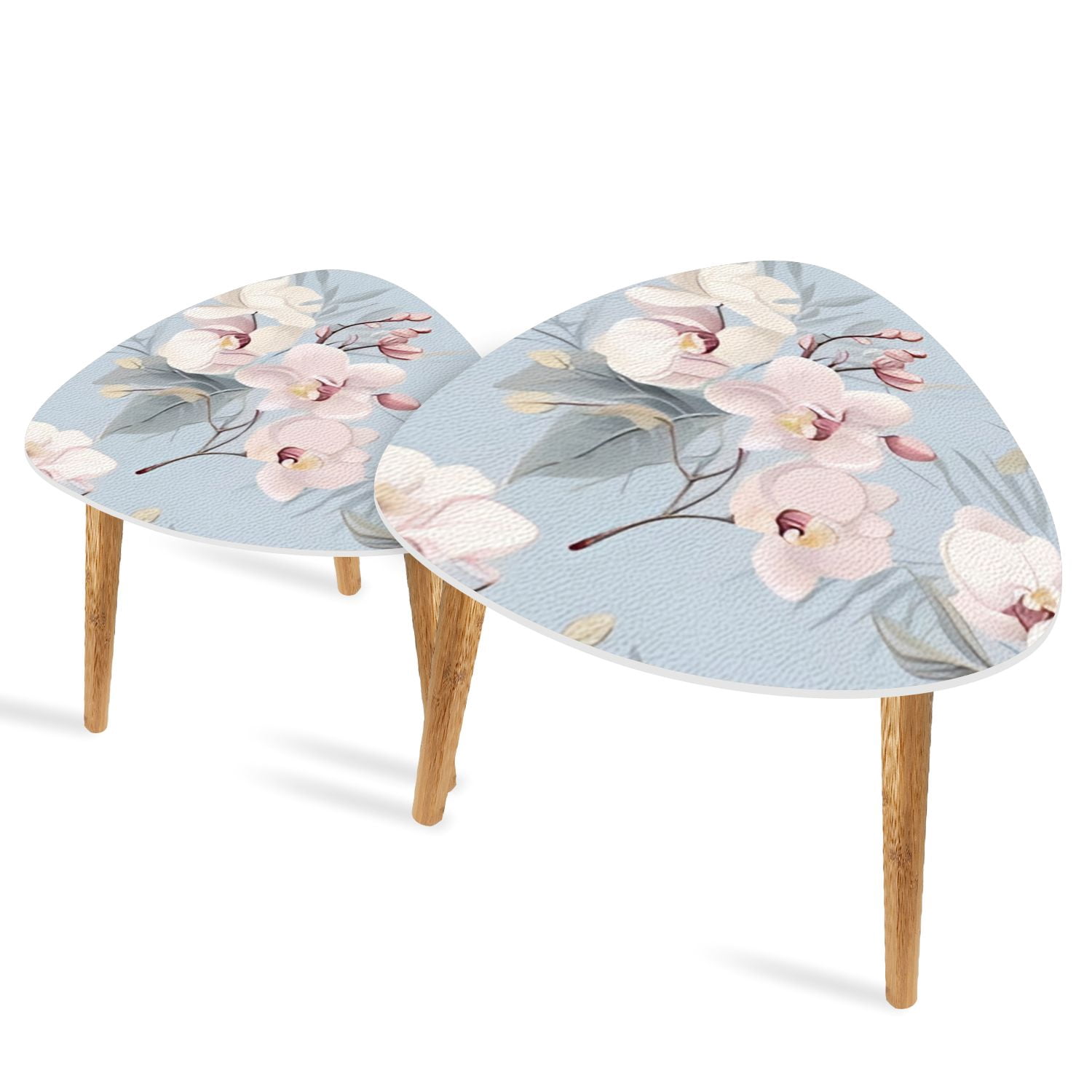 Triangle End Tables Set of 2 Tropical vintage light white orchid flower ...
