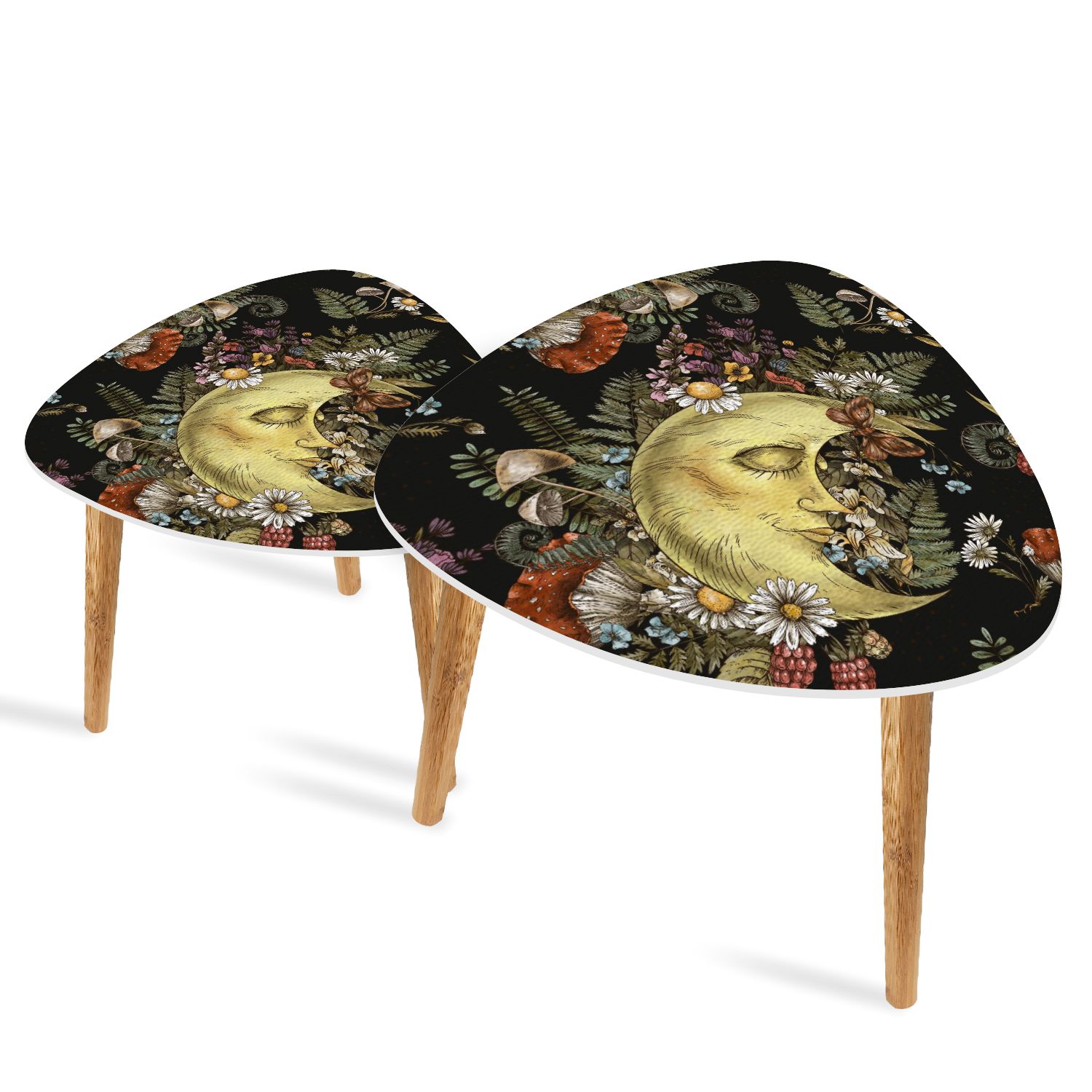 Triangle End Tables Set of 2 Vintage moon seamless pattern fern ...