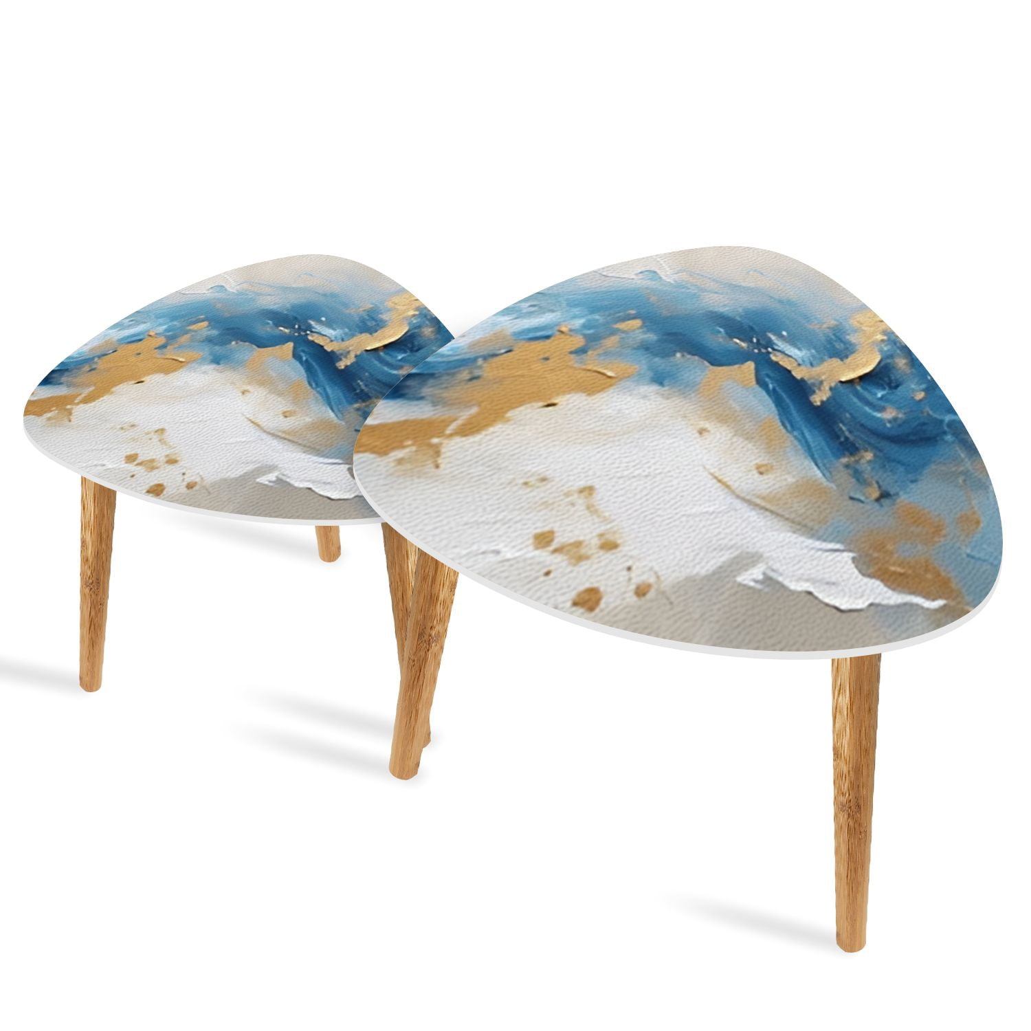 Triangle End Tables Set of 2 Watercolor drawn by brush Blue White ...