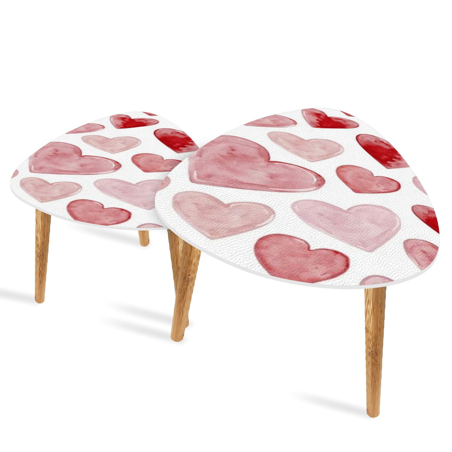 Triangle End Tables Set of 2 Watercolor heart pattern romantic soft ...