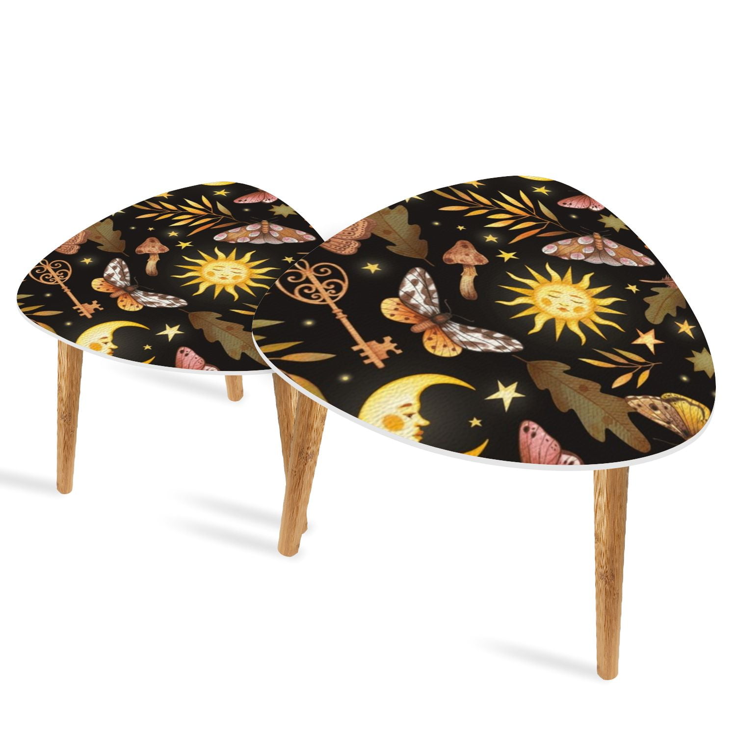 Triangle End Tables Set of 2 Watercolor months Seamless moths butterflies sun moon Hand drawn ...