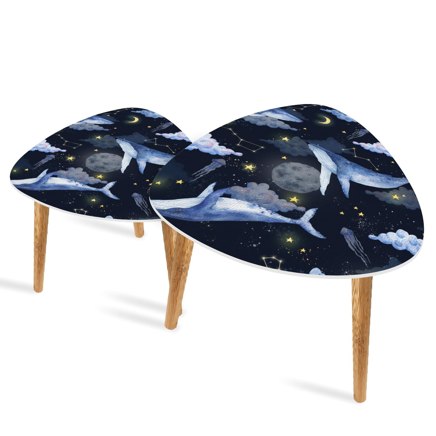 Triangle End Tables Set of 2 Watercolor whales clouds moon stars space ...