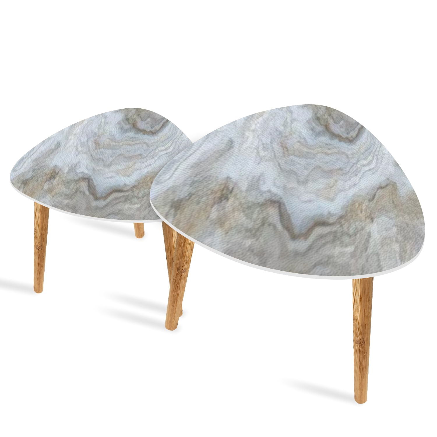 Triangle End Tables Set of 2 White marble pattern curly grey golden ...